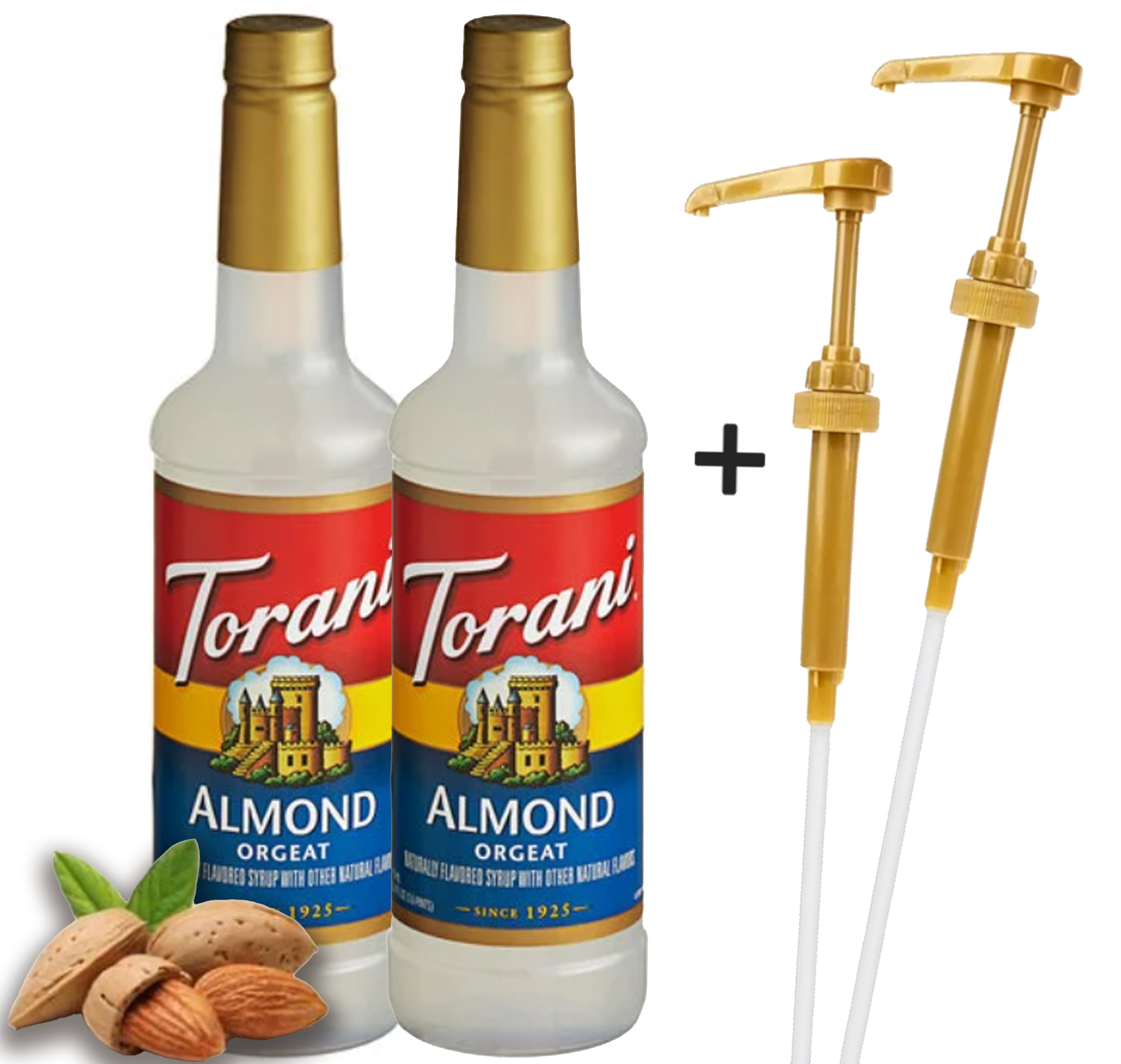Torani Almond (Orgeat) Syrup, 25.4 oz (750 mL) + Gold Syrup Pump l Pack ...