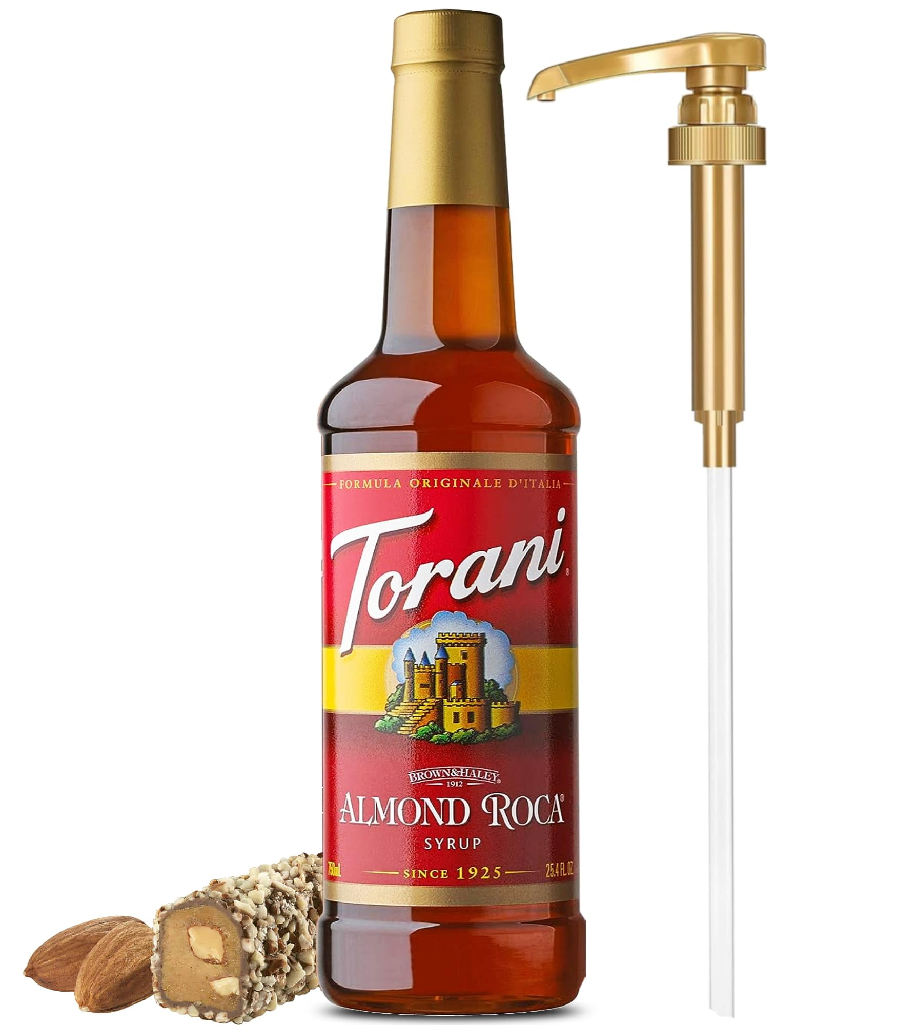 Torani Almond Roca Syrup with Little Squirt Syrup Pump, 750ml 25.4 ...