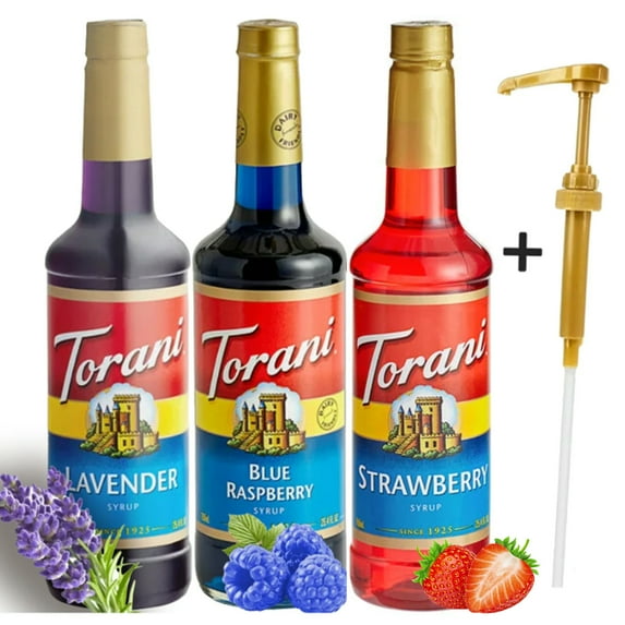 Torani Blue Raspberry + Lavender + Strawberry Syrup, 25.4 oz (750 mL ...