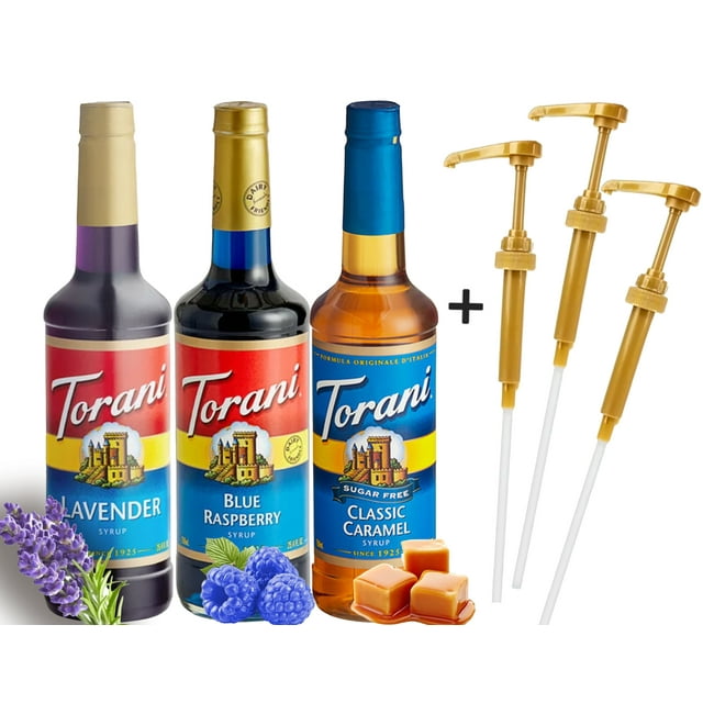 Torani Blue Raspberry + Lavender + Sugar-Free Classic Caramel Syrup, 25 ...