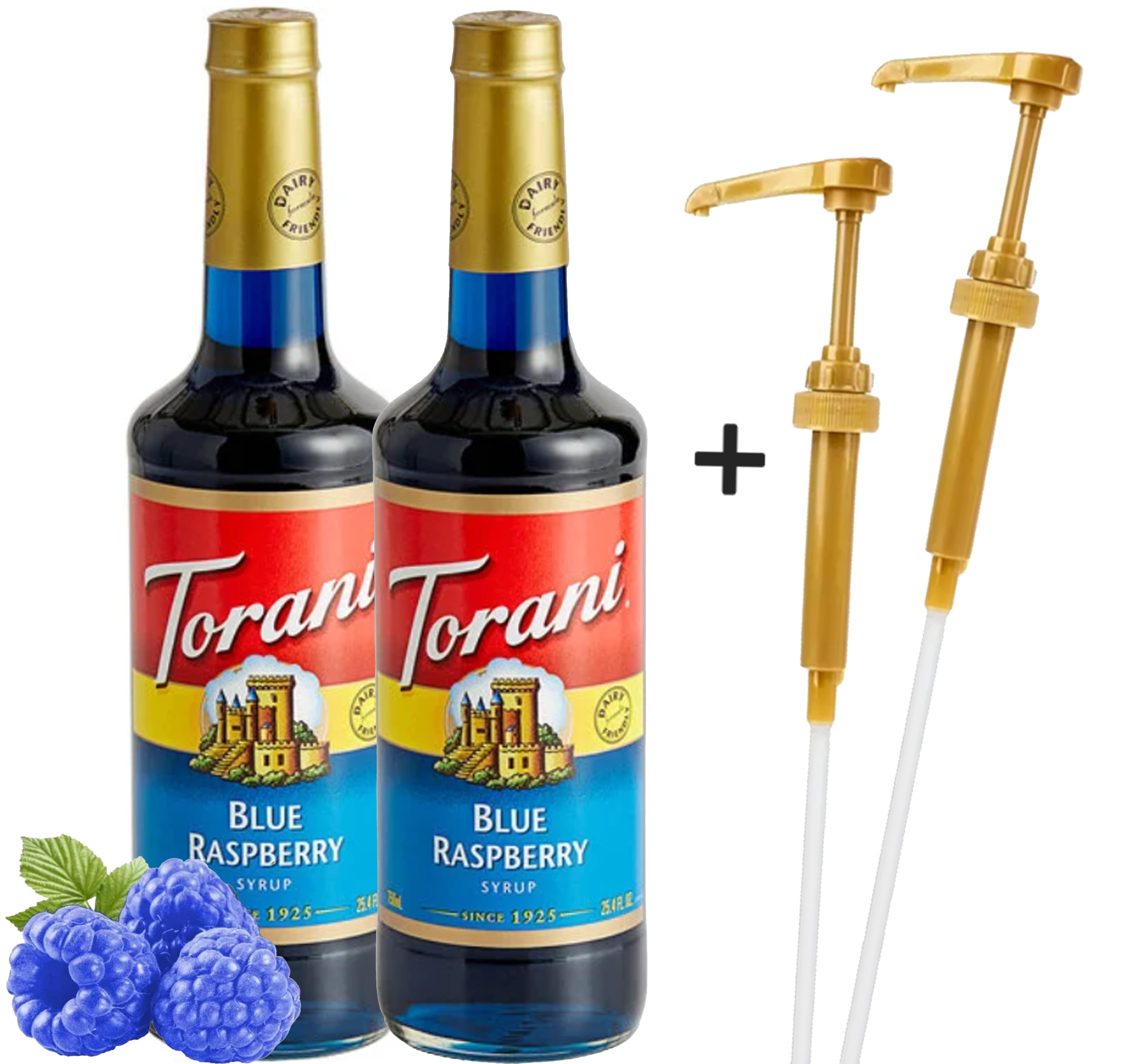 Torani Blue Raspberry Syrup 25.4 oz (750 mL) + Gold Syrup Pump l Pack ...