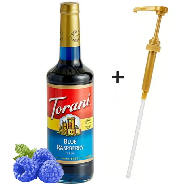 Torani Blue Raspberry Syrup 25.4 oz (750 mL) + Gold Syrup Pump ...