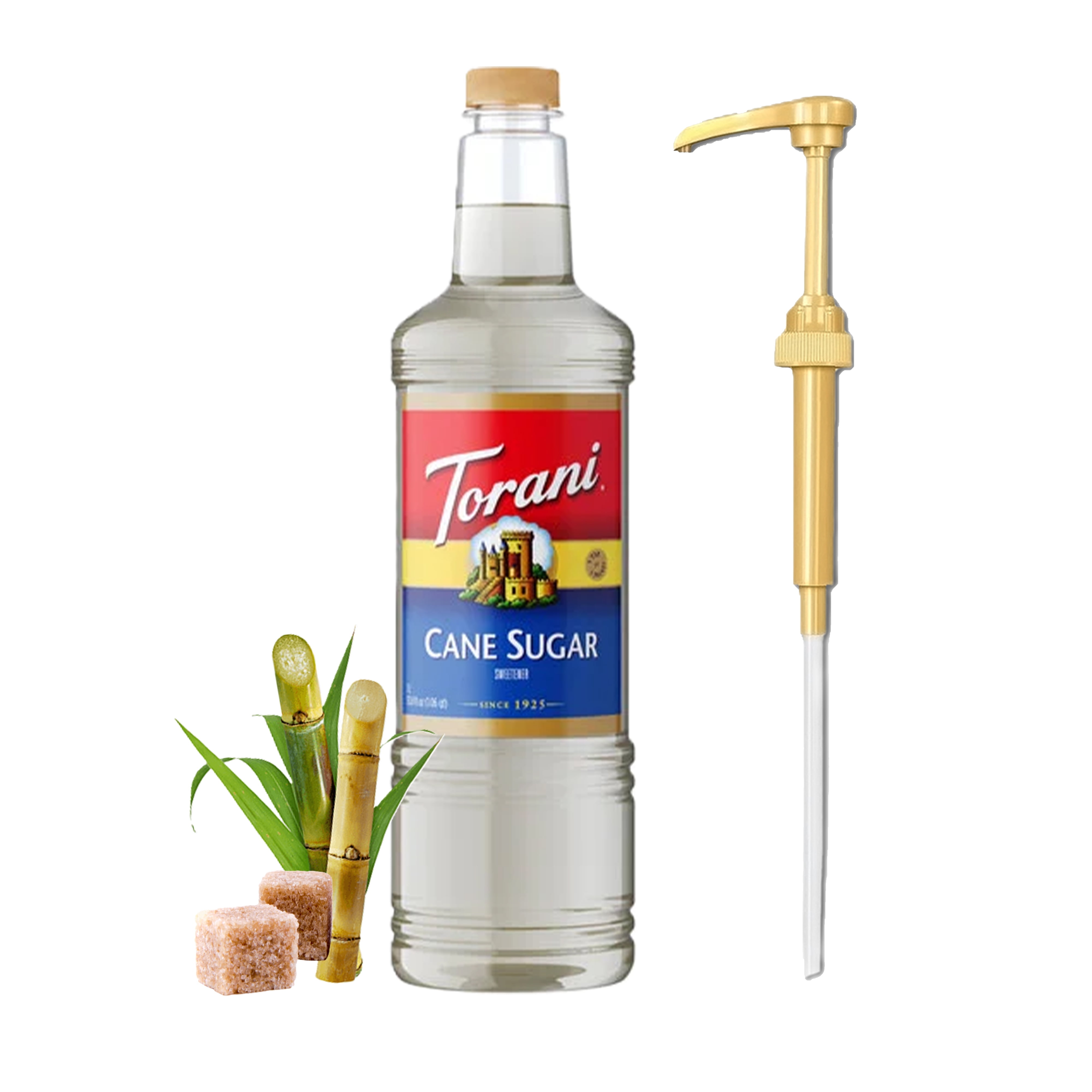 Torani Cane Sugar Sweetener Syrup, 1 Liter Plastic Bottle + Gold Syrup ...