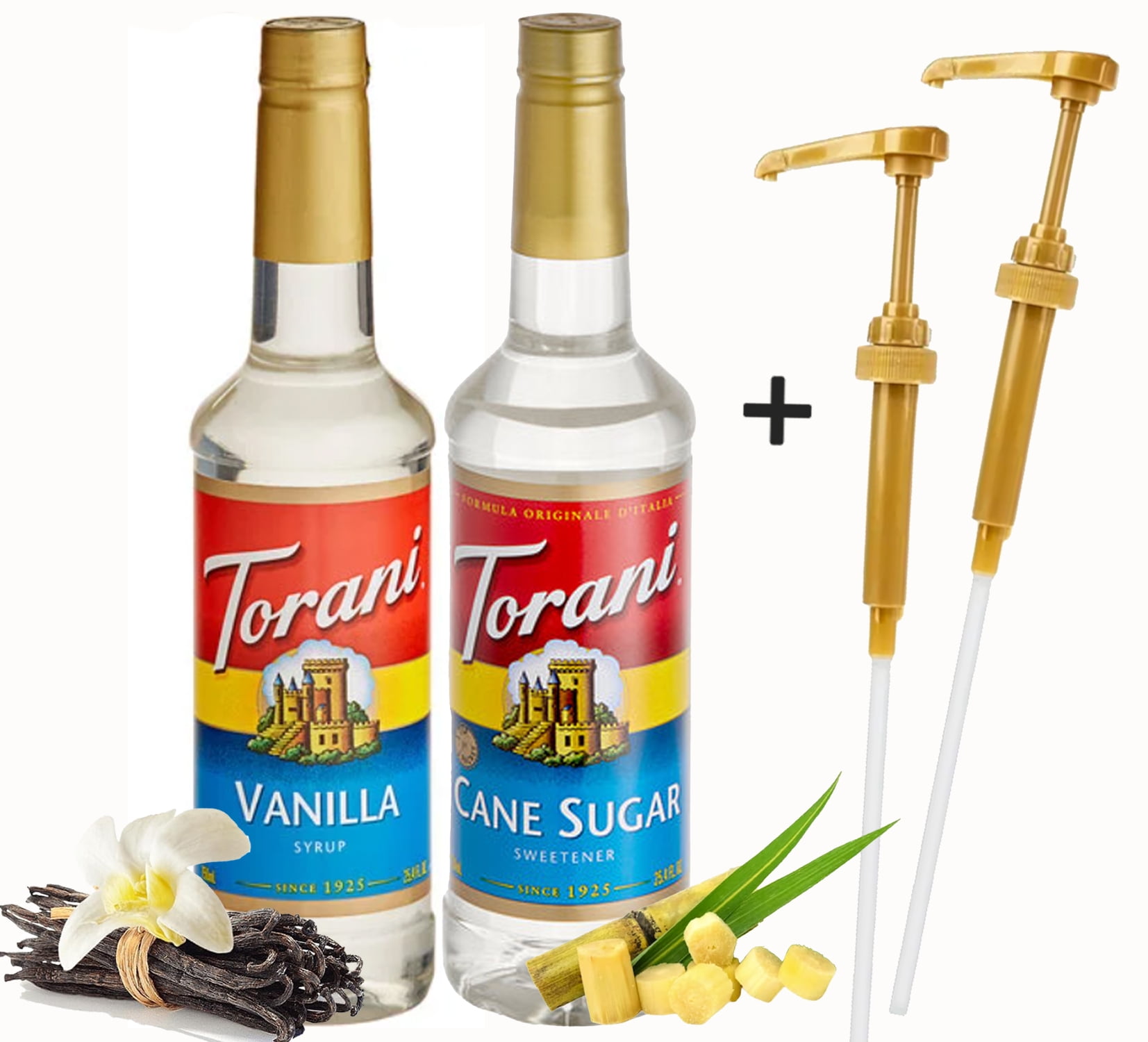 Torani Cane Sugar Sweetener Syrup + Torani Vanilla Syrup, 25.4 oz (750 ...