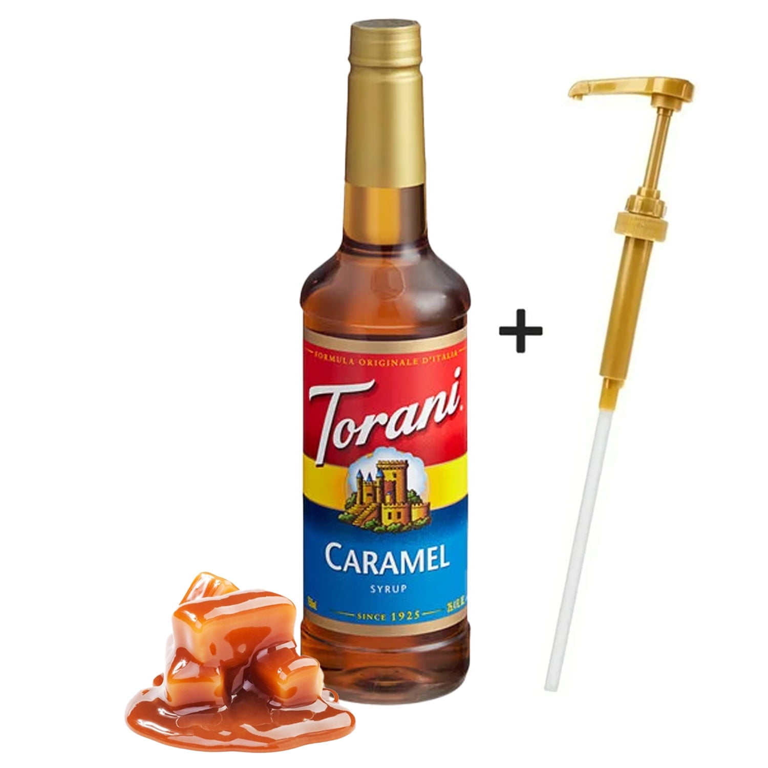 Torani Caramel Syrup 750 mL Bottle, Gold Syrup Pump, Buttery Flavor for ...