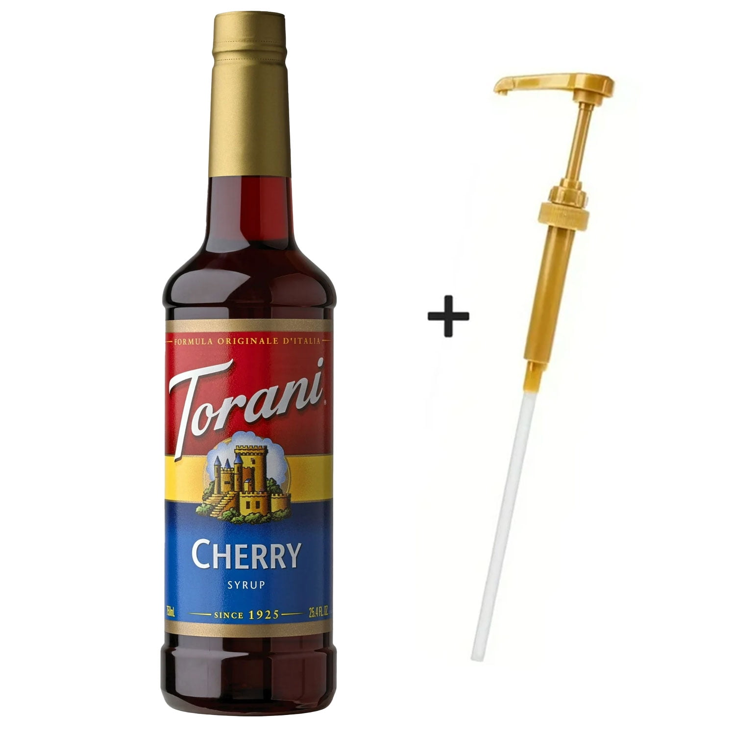 Torani Cherry Flavoring Syrup 750 mL, Plastic Bottle, Gold Syrup Pump ...