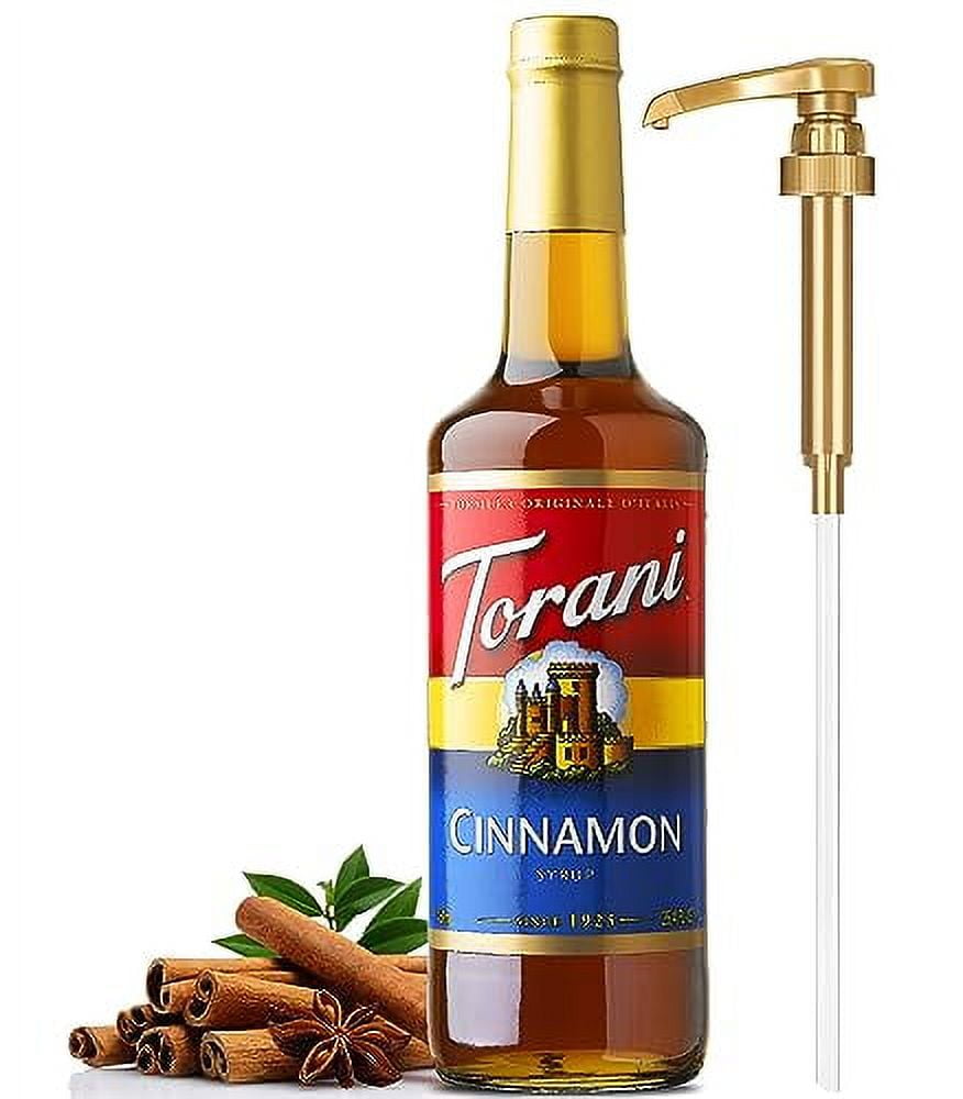 Torani Cinnamon Syrup with Little Squirt Syrup Pump, Bottle 750ml 25.4 ...