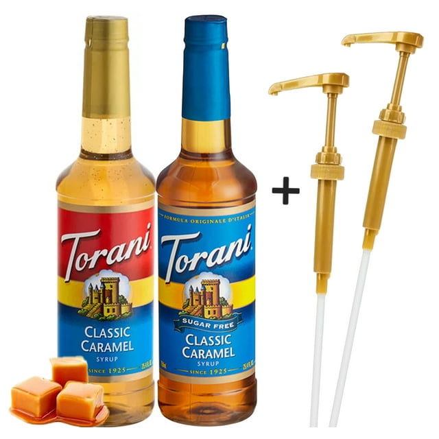 Torani Classic Caramel Flavoring Syrup + Torani Sugar-Free Classic ...
