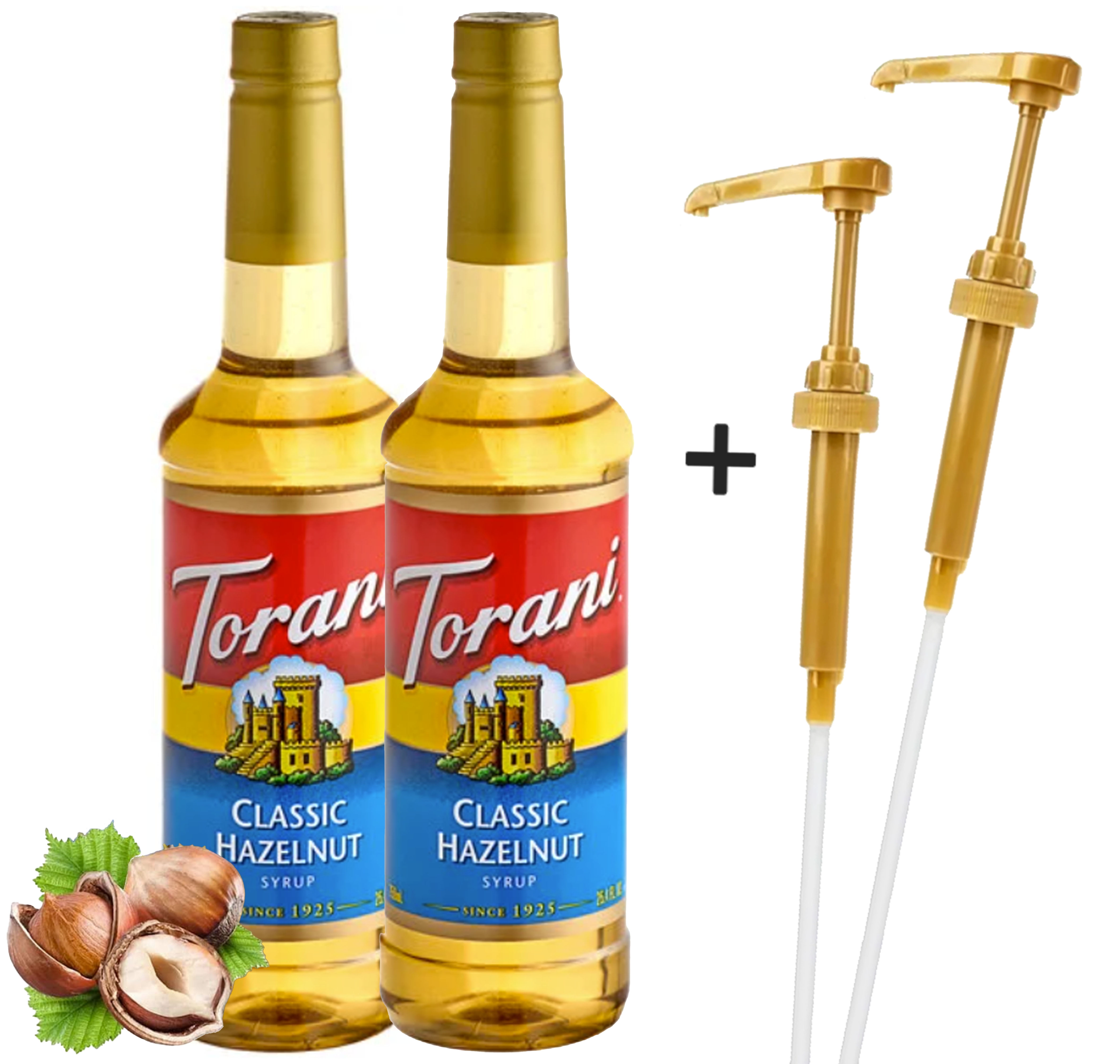 Torani Classic Hazelnut Syrup, 25.4 oz (750 mL) + Gold Syrup Pump l ...