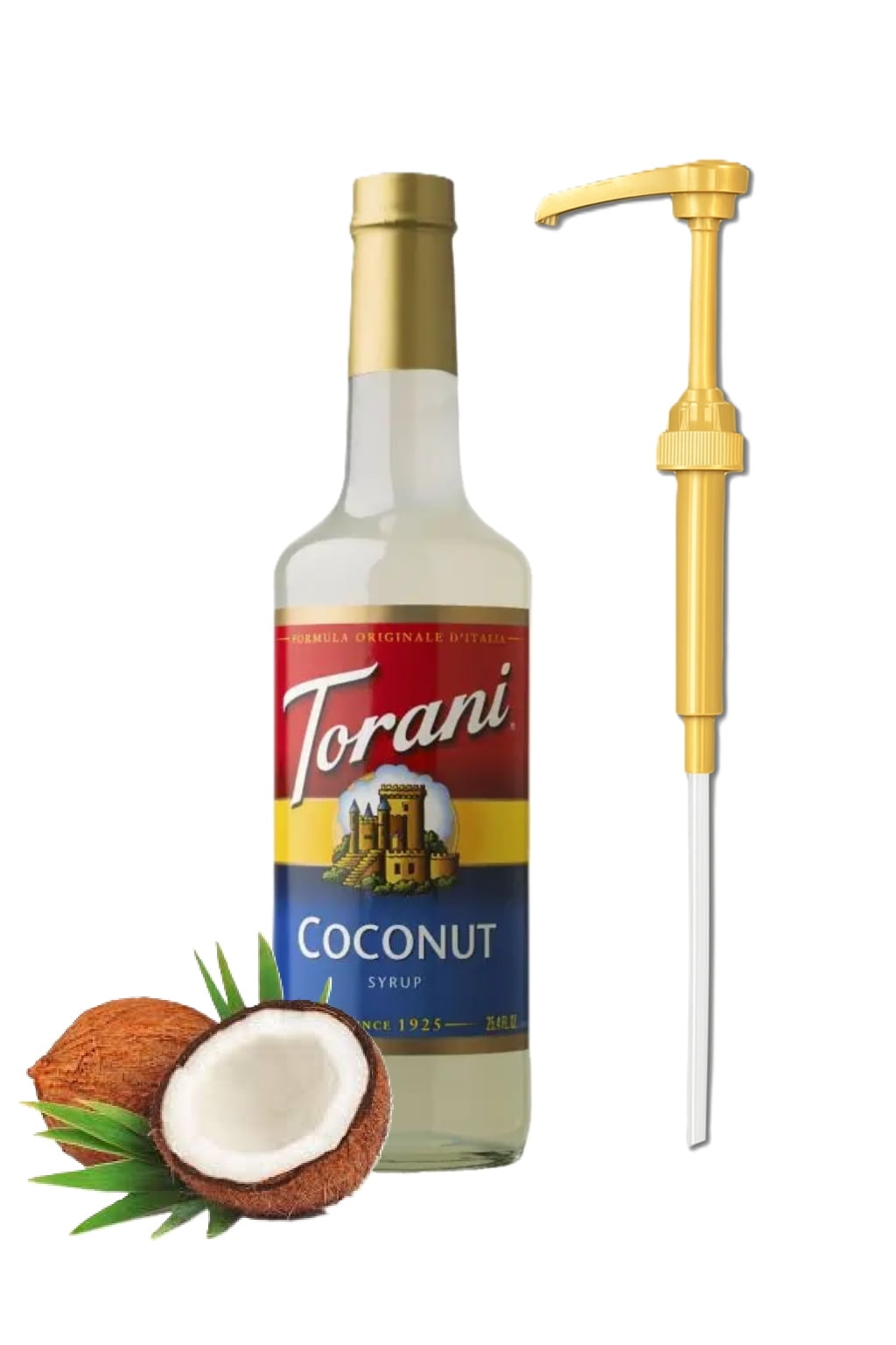 Torani Coconut Classic Flavouring Syrup, 25.4 fl oz Glass Bottle + Gold ...