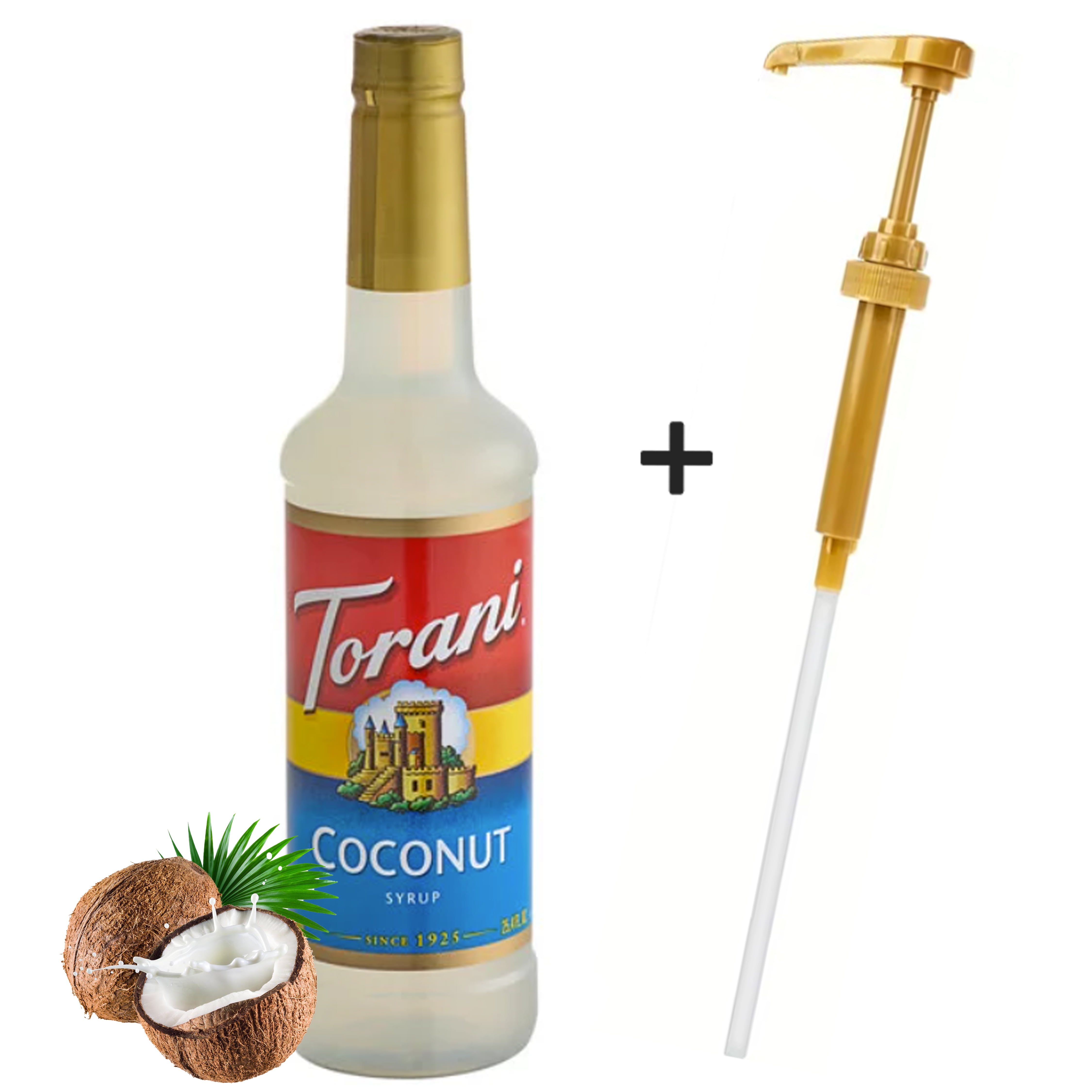 Torani Coconut Flavored Fruit Syrup 25.4 oz (750ml) + Gold Syrup Pupm ...