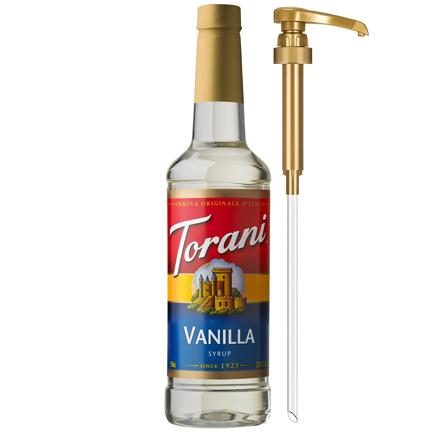 Torani Coffee Syrup, Vanilla Flavored Syrup for Drinks, Pump Included ...