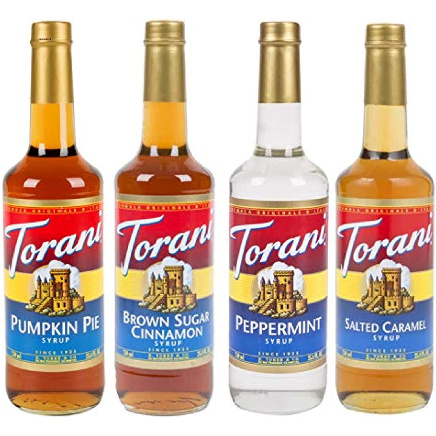 Torani Flavored Fall Winter Syrup 4 Pack - Pumpkin Pie, Peppermint ...