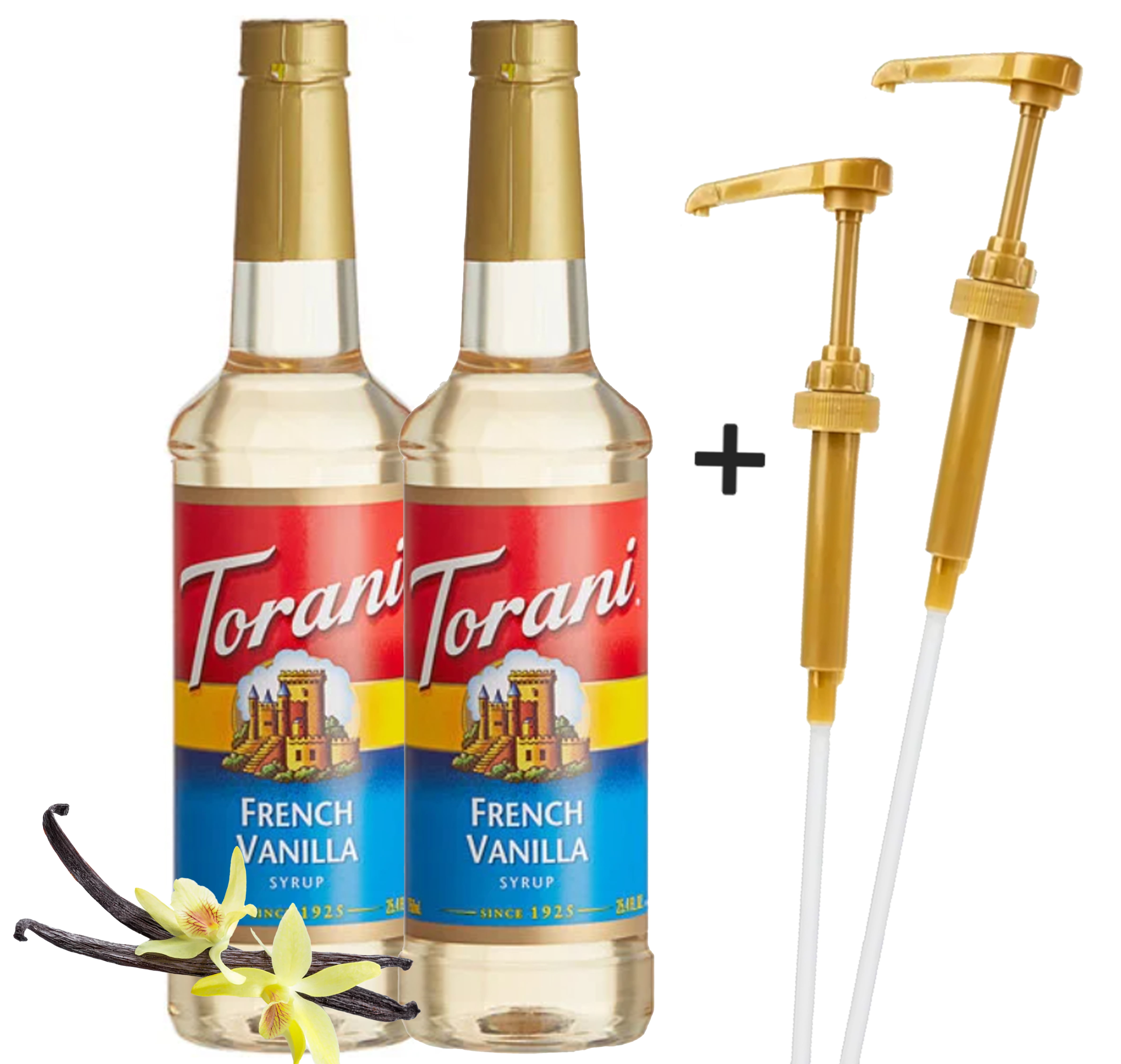 Torani French Vanilla Pure Cane Flavoring Syrup, 25.4 oz + Gold Pump ...