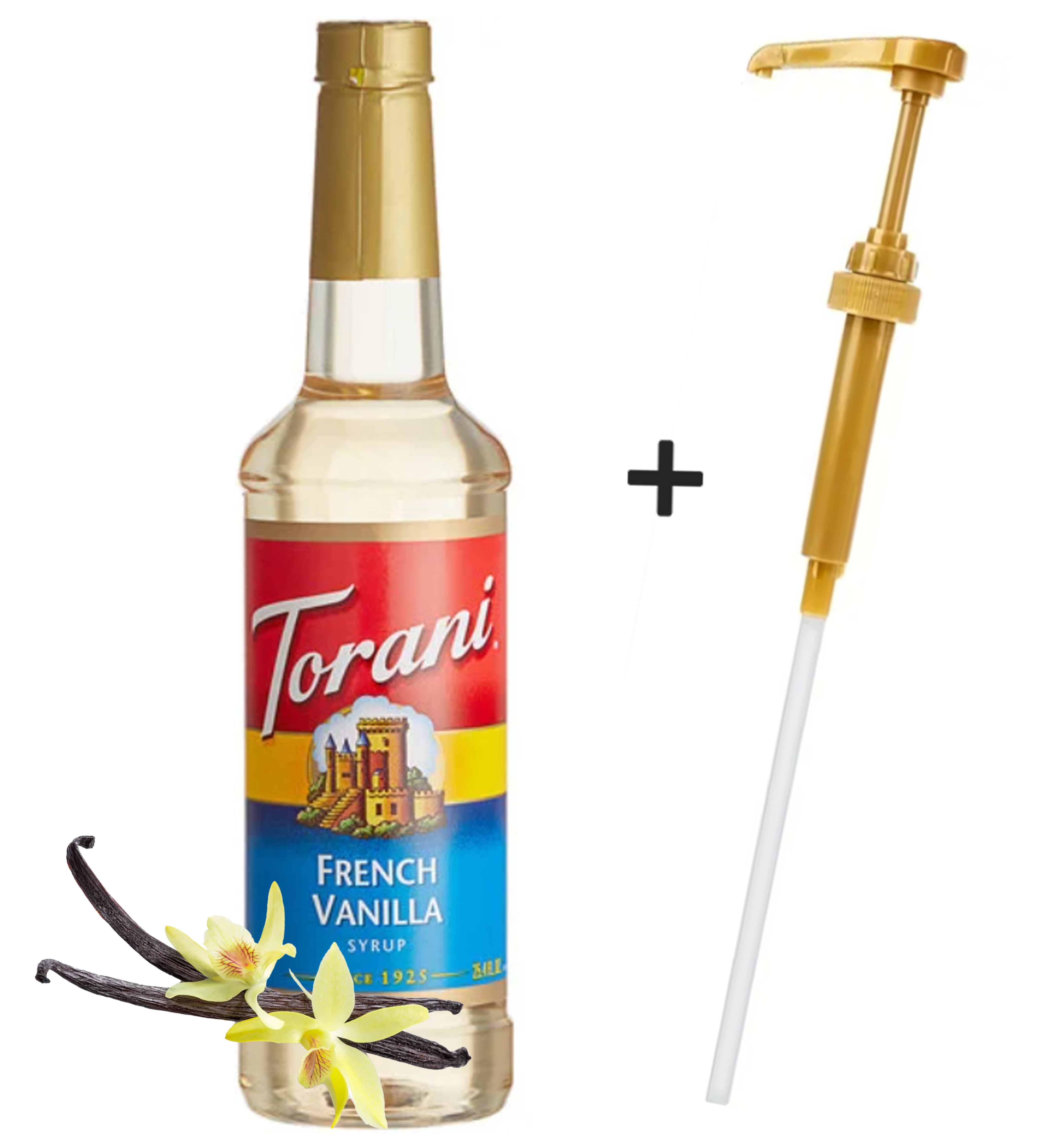 Torani French Vanilla Syrup, 25.4 oz (750 mL) + Gold Syrup Pump ...