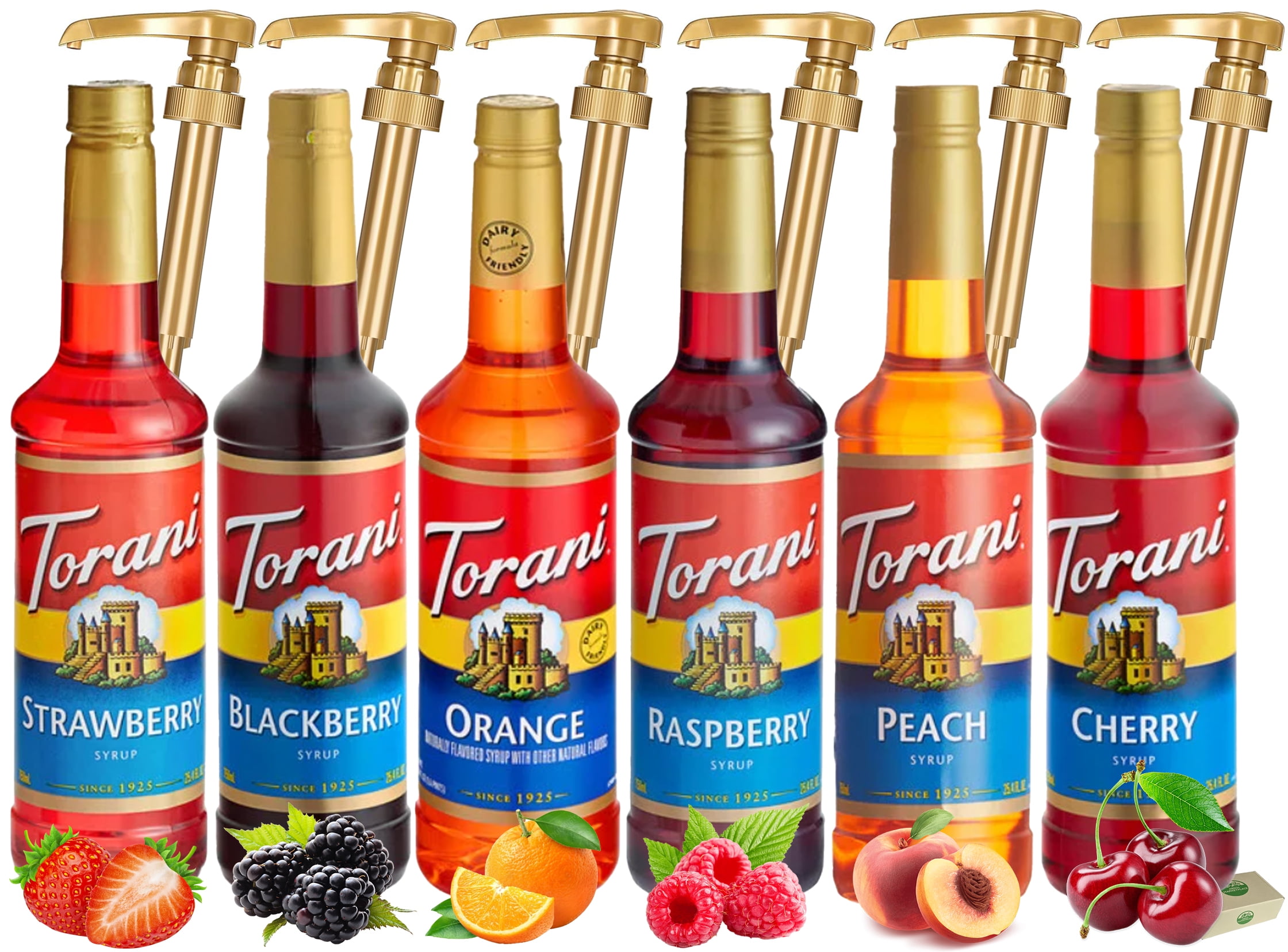 Torani Fruit Bowl Syrup 6 Pack Summer Flavors - Raspberry, Strawberry ...