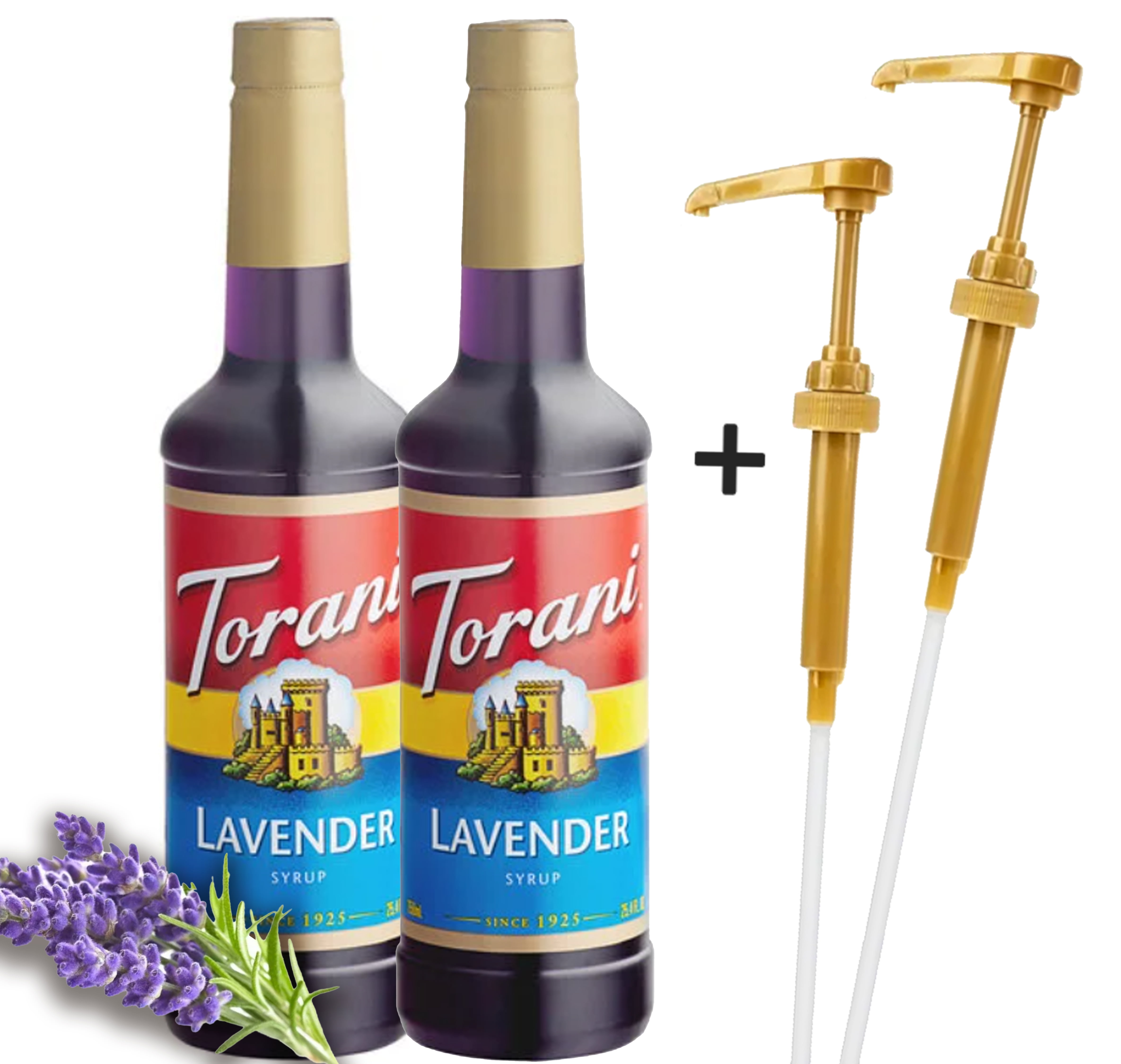 Torani Lavender Syrup, 24.5 oz (750 mL) with Gold Syrup Pump, Pack of 2 ...