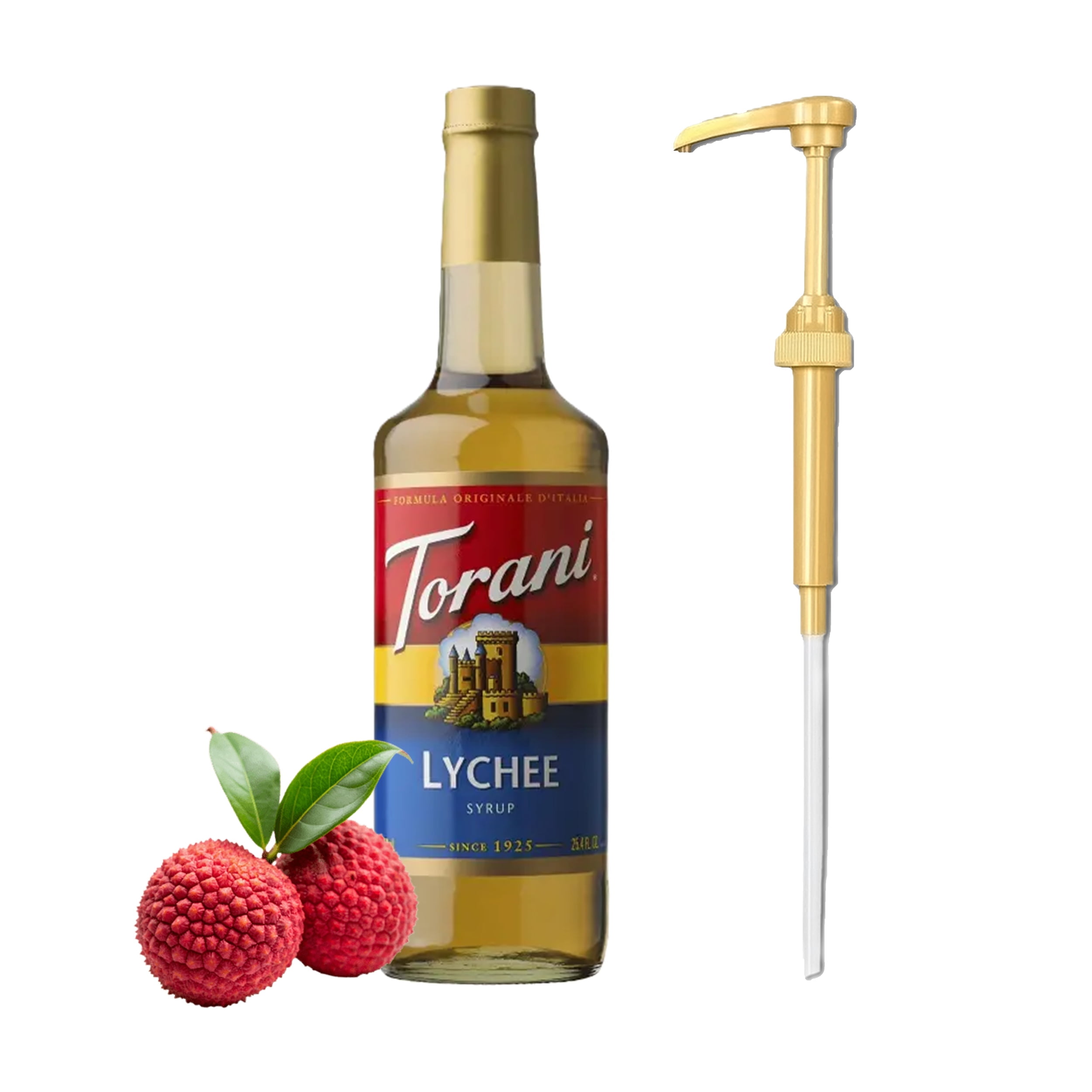 Torani Lychee Flavouring Syrup, 25.4 fl oz Glass Bottle with Absol Gold ...