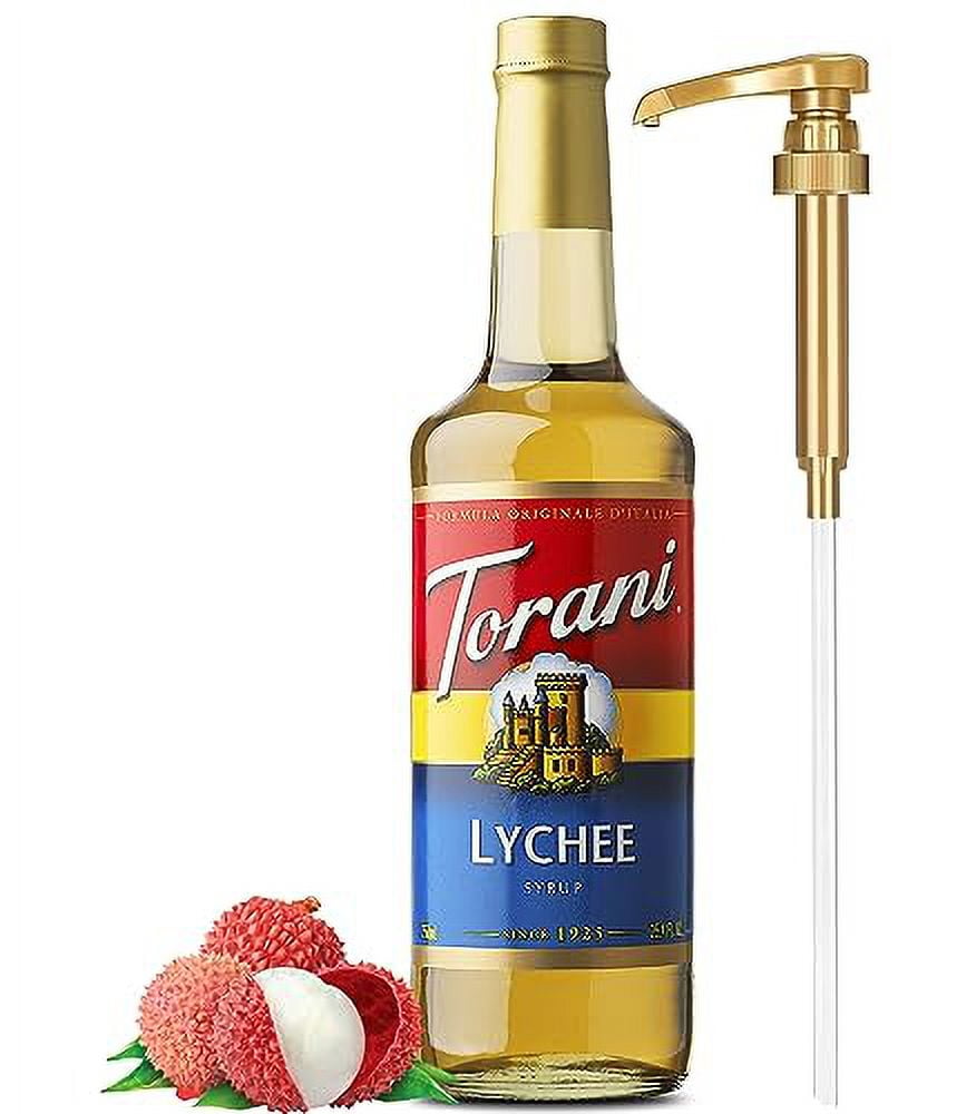Torani Lychee Syrup with Little Squirt Syrup Pump, Glass Bottle 750ml ...
