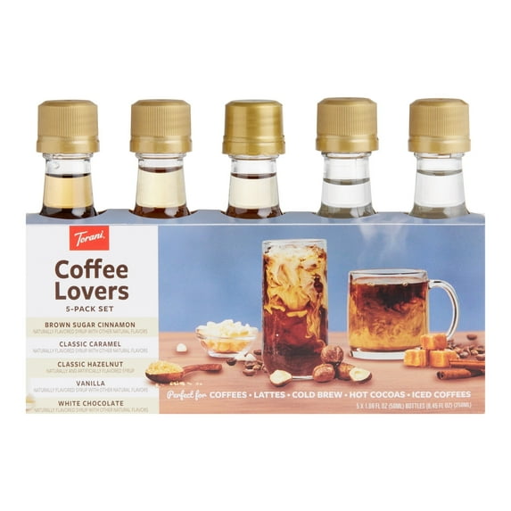 Torani Mini Coffee Syrup Sampler, 5-Pack, Caramel, Hazelnut, Vanilla, 8 ...