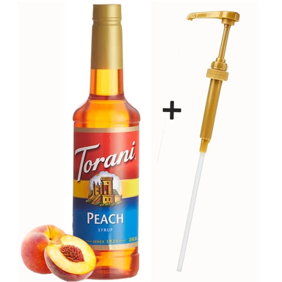 Torani Peach Flavoring Syrup, 25.4 oz, Includes Gold Syrup Pump ...
