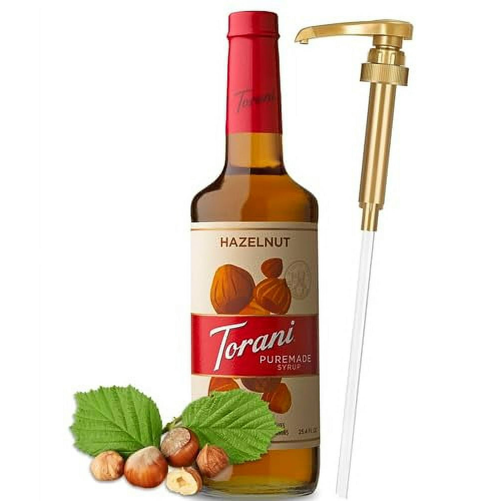 Torani Puremade Hazelnut Syrup 750ml (25.4 Ounces)+ Gold Syrup Pump ...