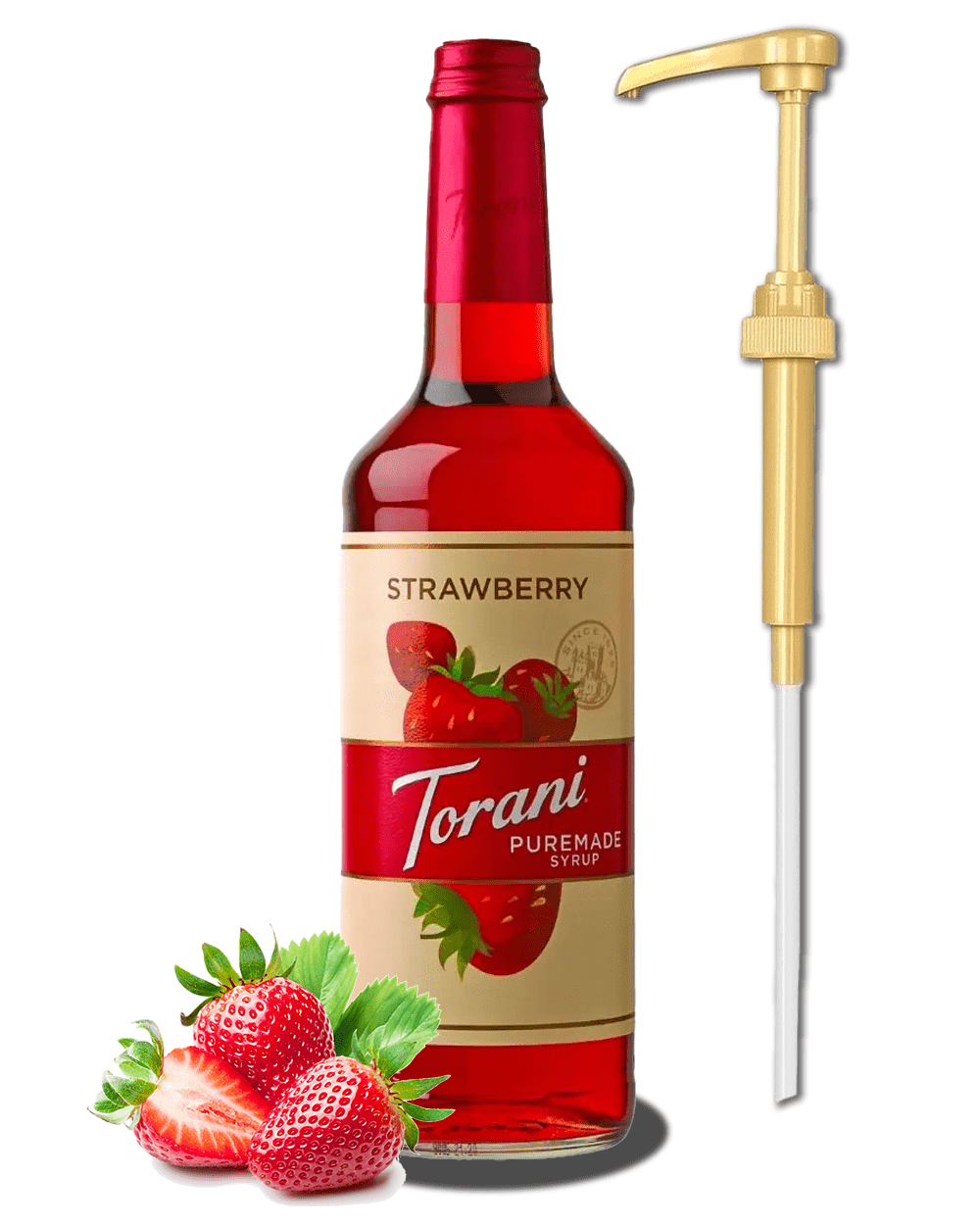 Torani Puremade Strawberry Syrup, 750mL (25.4 fl oz) Bottle + Gold Pump ...