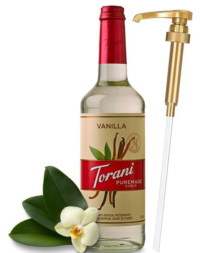 Torani Puremade Vanilla Syrup with Little Squirt Syrup Pump, Glass ...