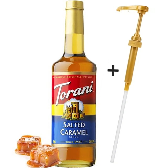 Torani Salted Caramel Flavoring Syrup 750 mL Plastic Bottle + Gold ...