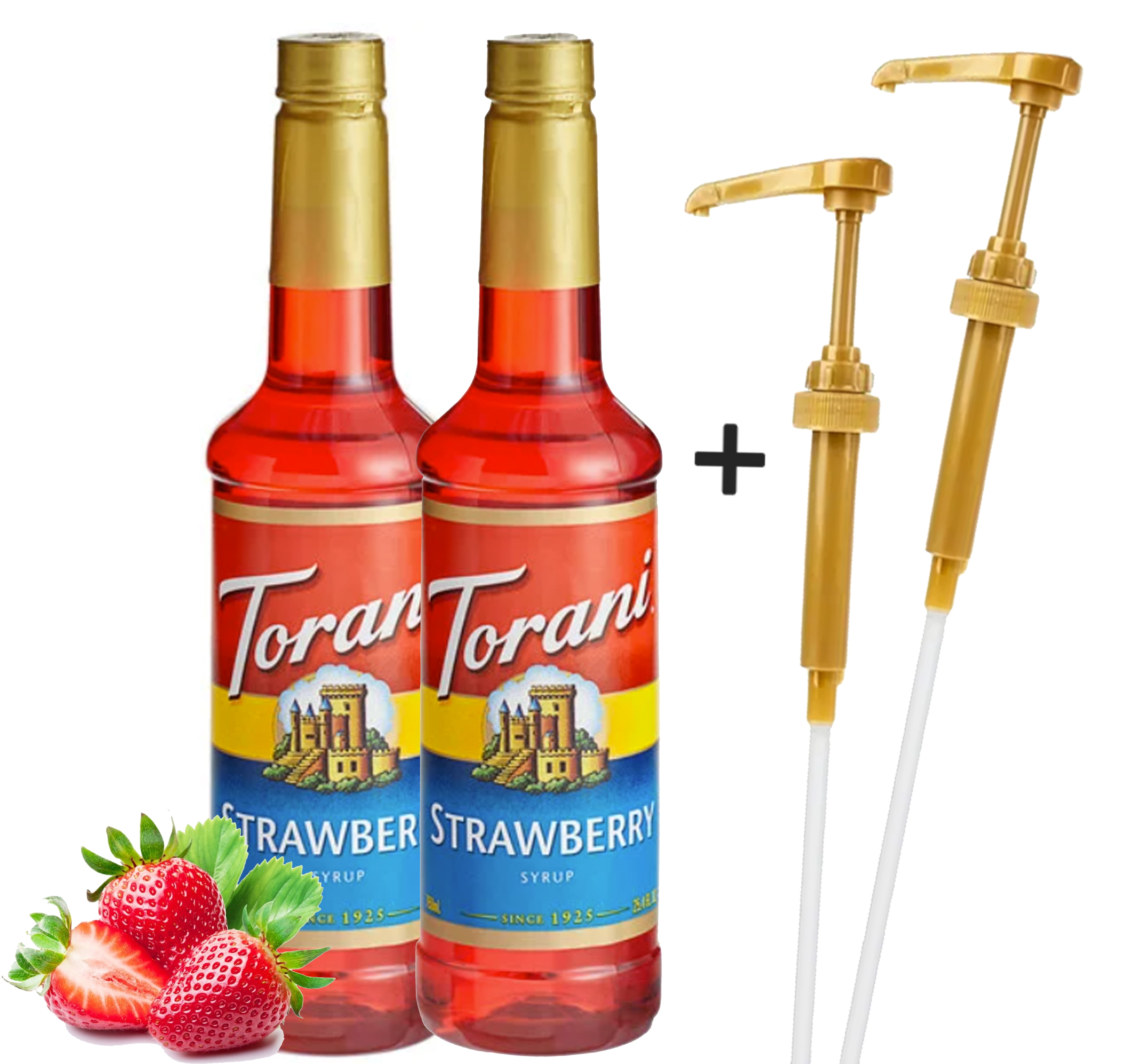 Torani Strawberry Flavored Fruit Syrup 25.4 oz (750ml) + Gold Syrup ...