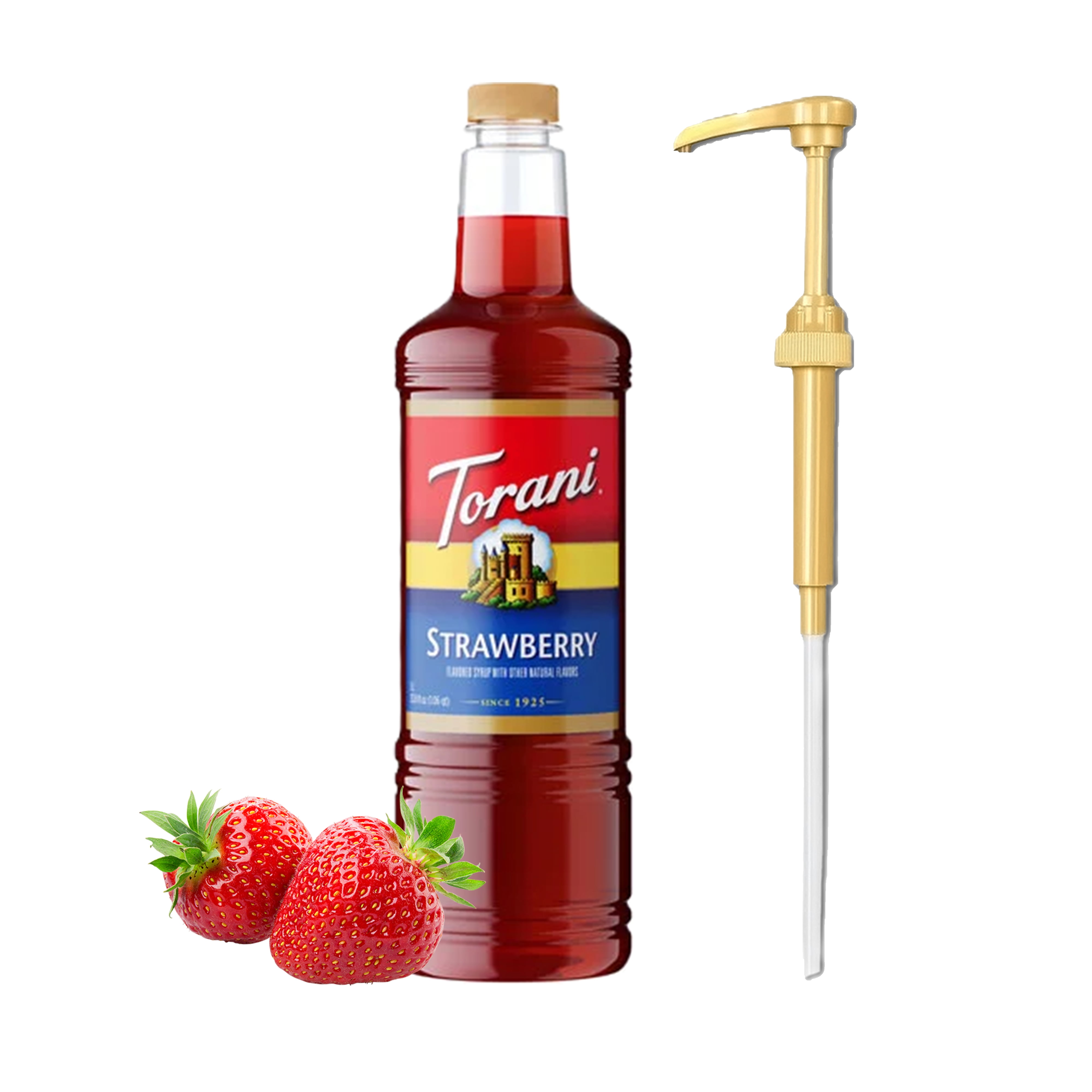 Torani Strawberry Flavored Syrup, 1 Liter Plastic Bottle + Gold Syrup ...