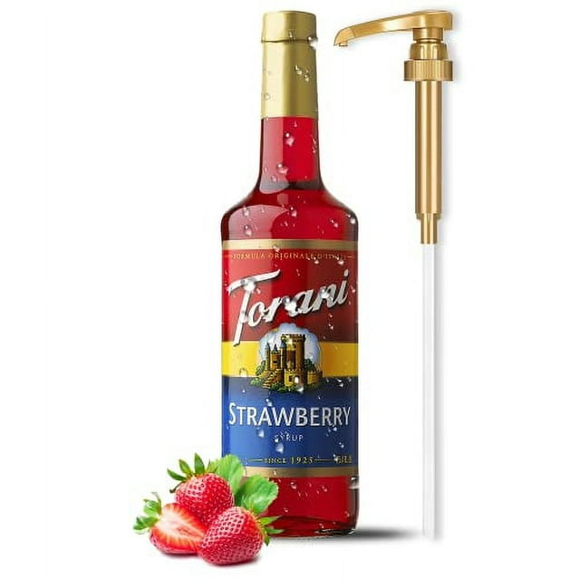 Torani Strawberry Syrup with Little Squirt Syrup Pump, Glass Bottle ...