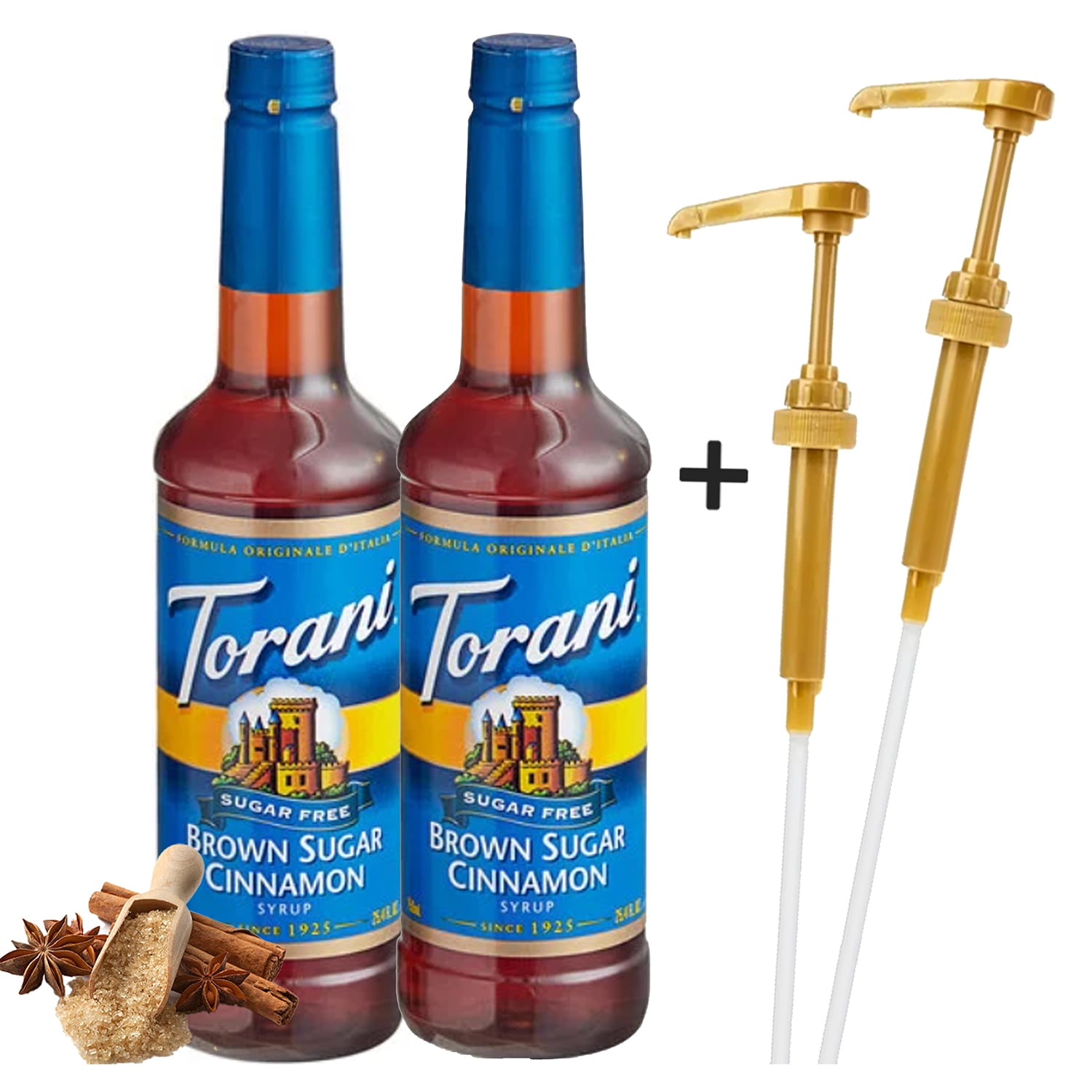 Torani Sugar-Free Brown Sugar Cinnamon Syrup, 25.4 oz (750 mL) + Gold ...