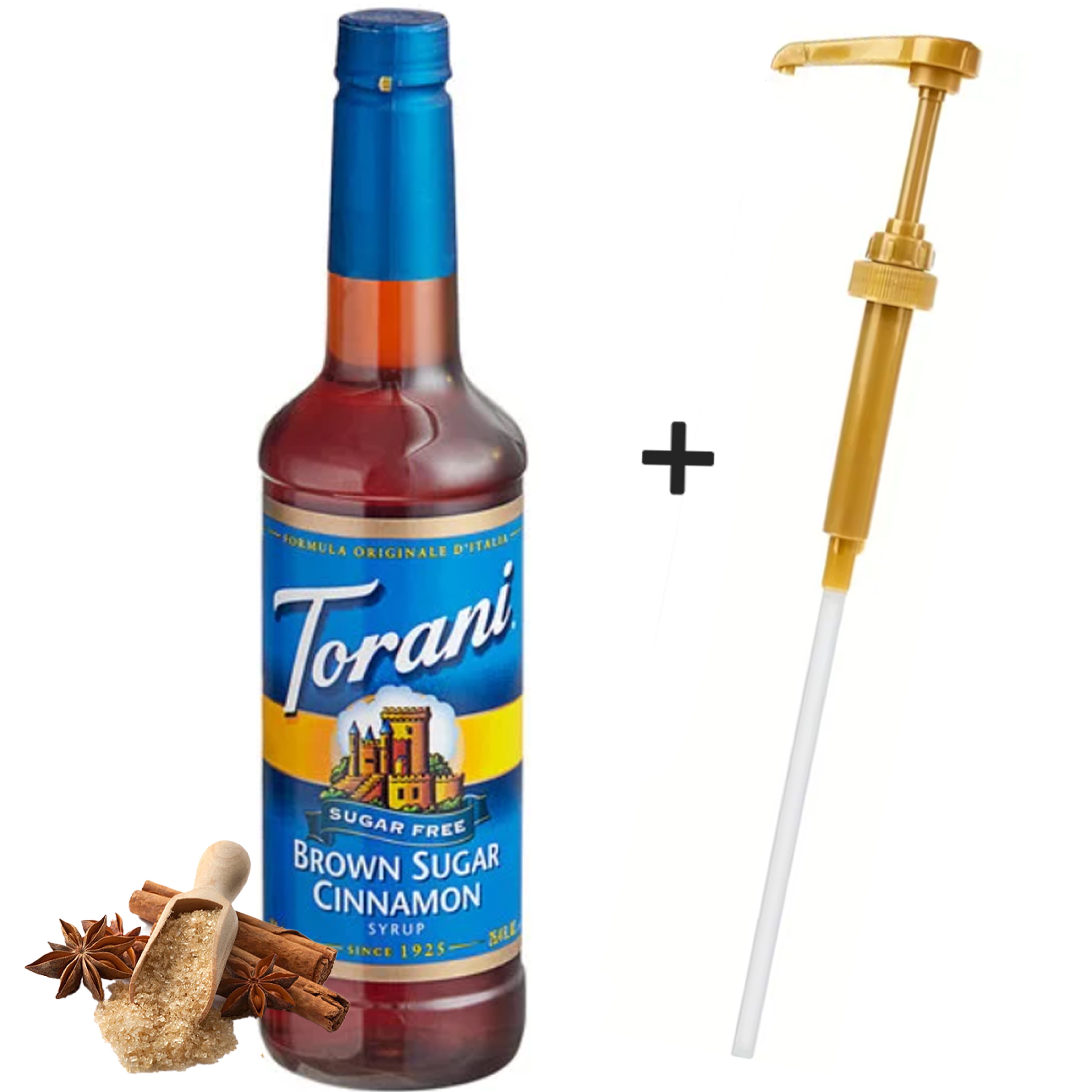 Torani Sugar-Free Brown Sugar Cinnamon Syrup, 25.4 oz (750 mL) + Gold ...