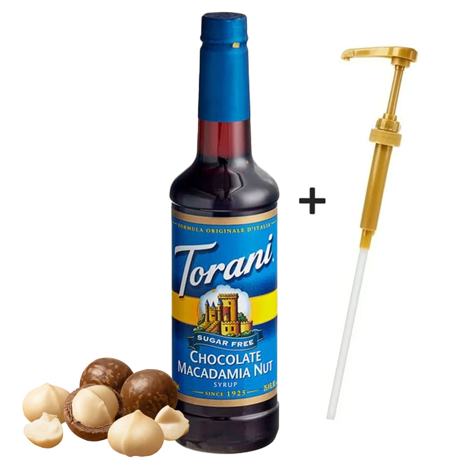 Torani Sugar-Free Chocolate Macadamia Nut 750 mL Plastic Bottle + Gold Syrup Pump - Walmart.com