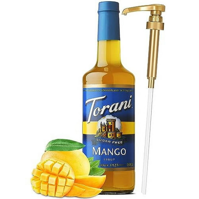 Torani Sugar Free Mango Syrup with Little Squirt Syrup Pump, 750ml 25.4 ...