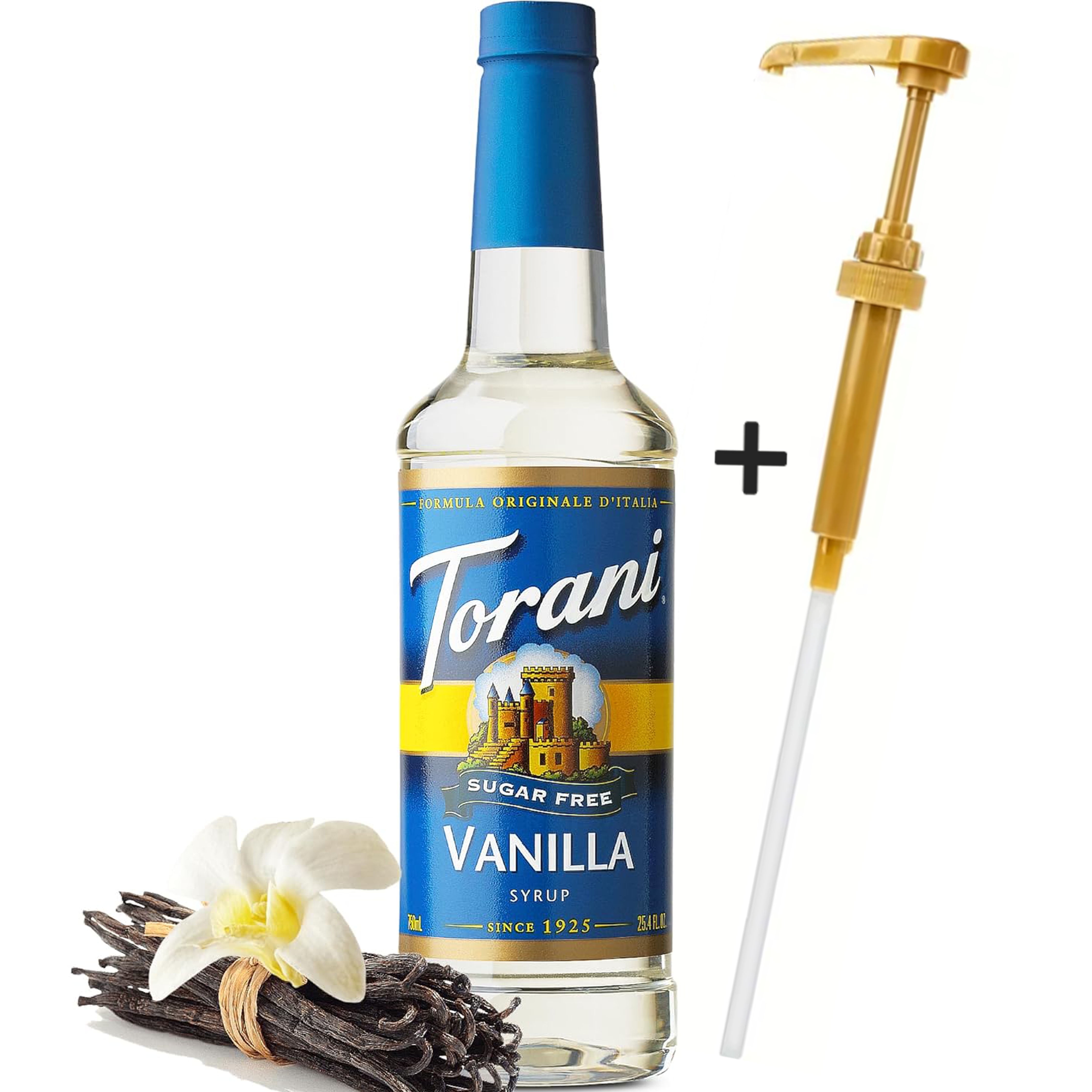 Torani Sugar-Free Vanilla Flavoring Syrup 750 mL Plastic Bottle + Gold ...