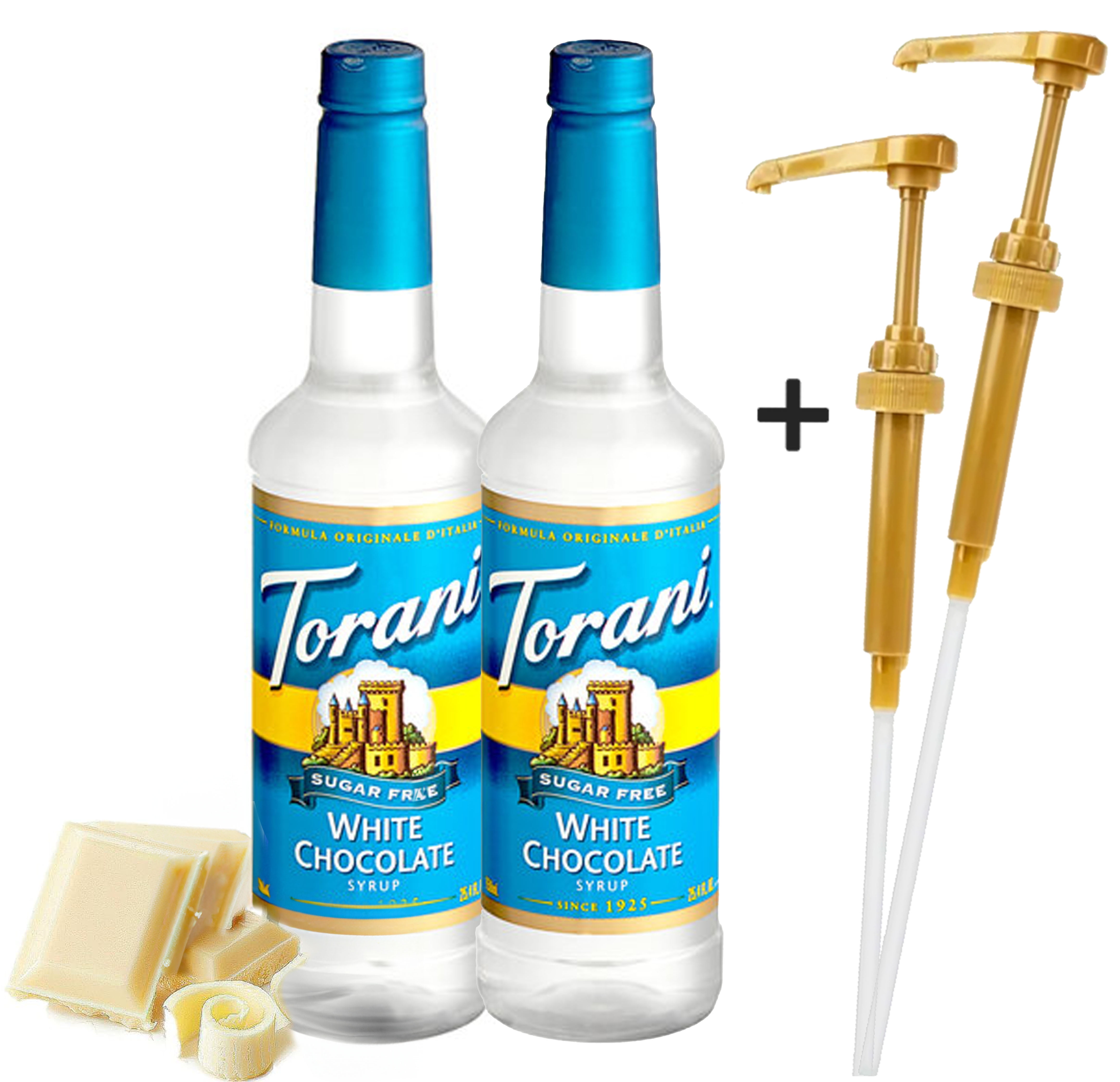 Torani Sugar-Free White Chocolate Flavored Syrup 24.5 oz (750ml) + Gold ...