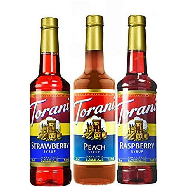Torani Syrup Fruit Flavors 3 Pack, Raspberry, Strawberry, Peach, Liquid ...