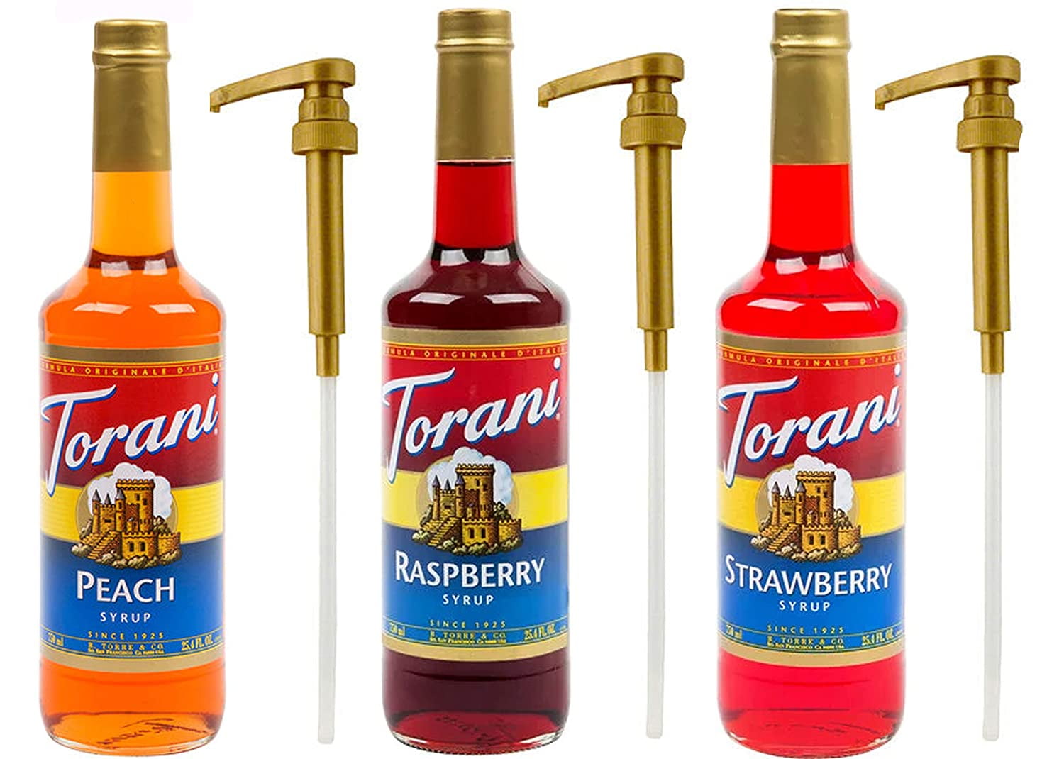 Torani Syrup Raspberry, Strawberry and Peach (3 pack) Plus 3 Pumps for ...