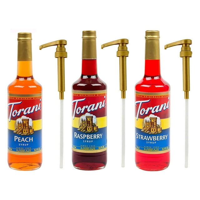 Torani Syrup Raspberry, Strawberry and Peach (3 pack) Plus 3 Pumps for ...