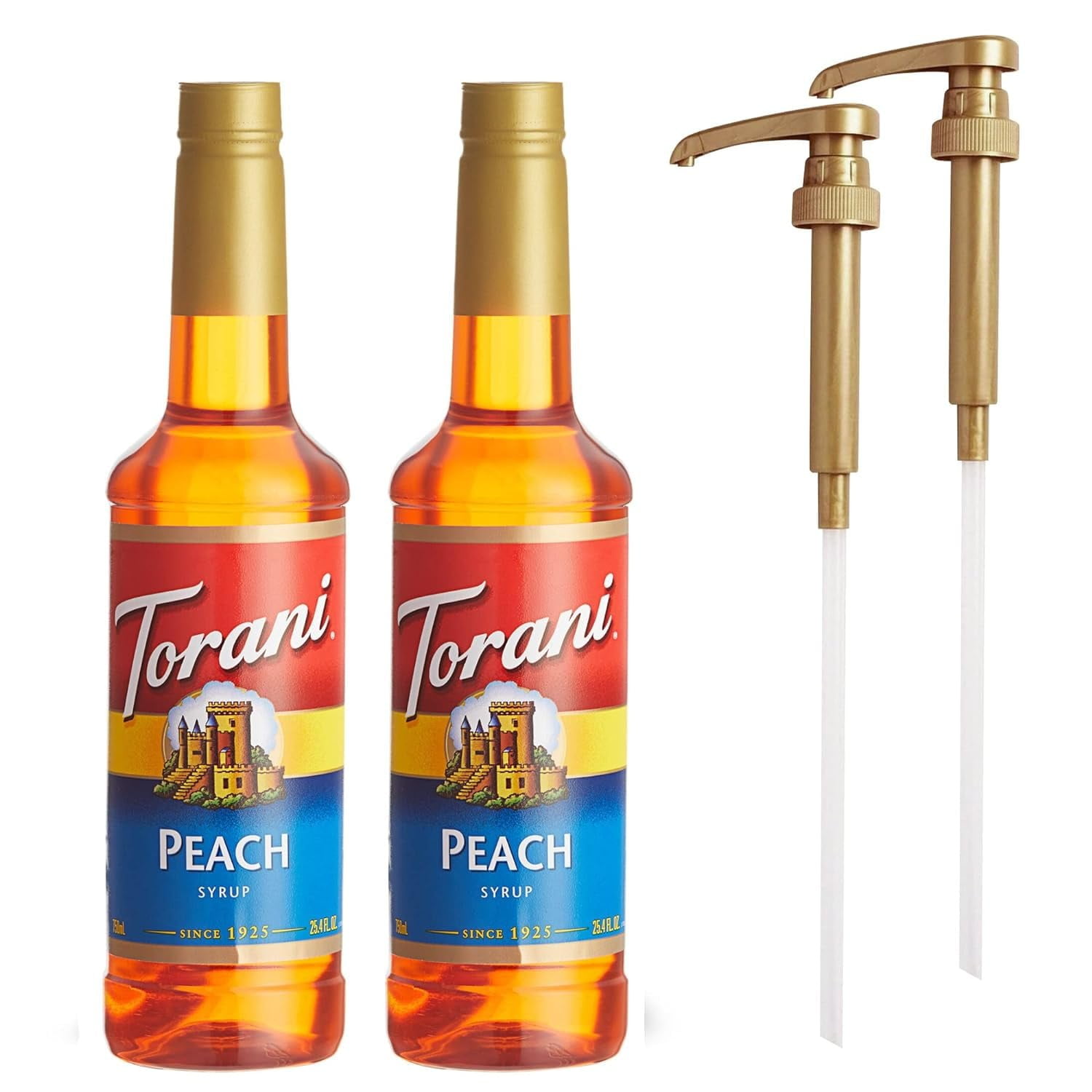 Torani Syrups 25.4Oz 2 Pack Peach Syrup For Coffee With 2 Gold Pump ...