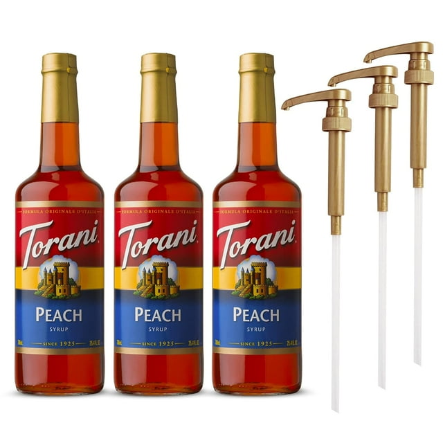 Torani Syrups 25.4Oz 3 Pack Peach Syrup For Coffee With 3 Gold Pump ...