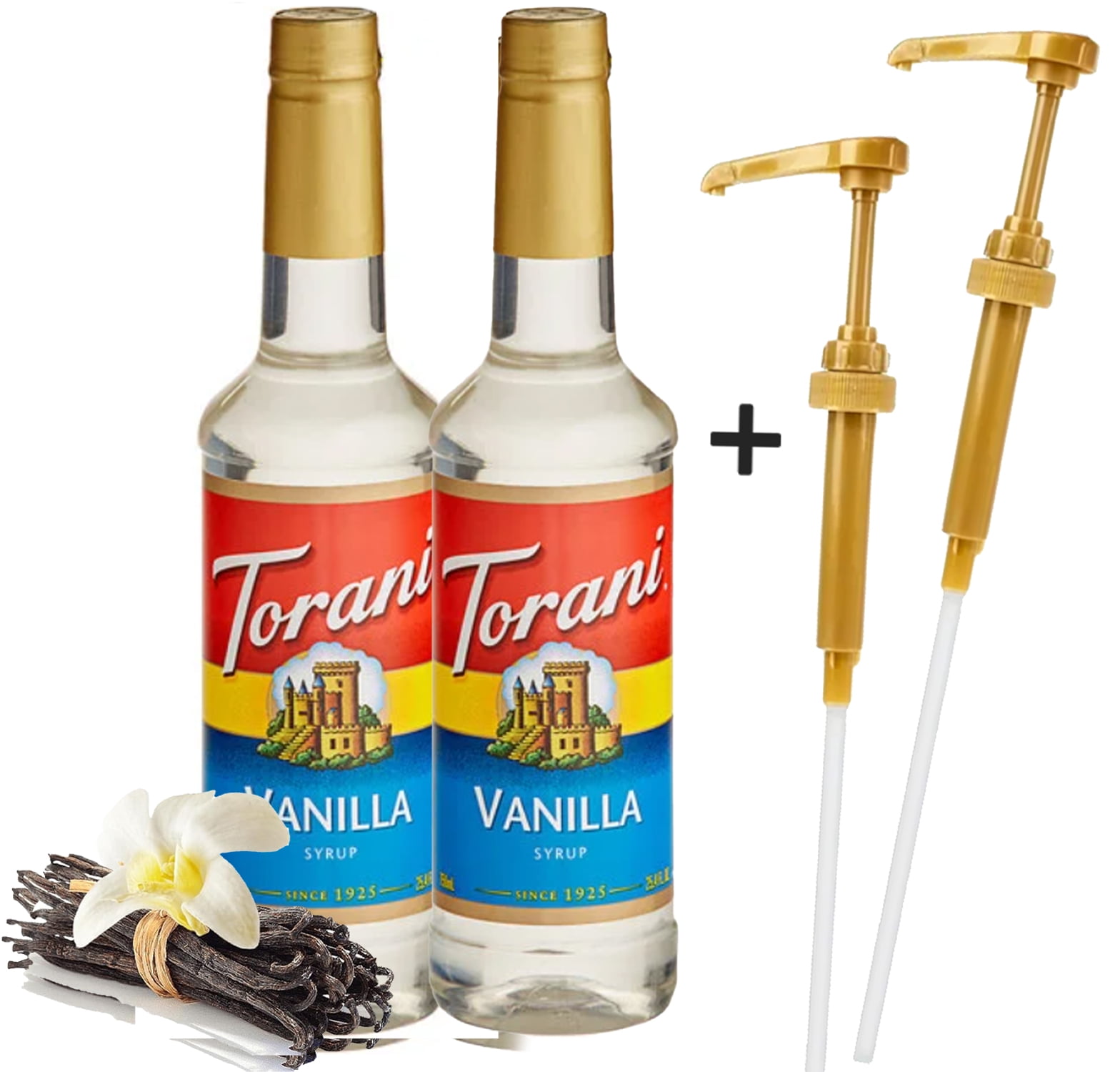 Torani Vanilla Flavoring Syrup, 24.5 oz (750 mL) Plastic Bottle + Gold ...