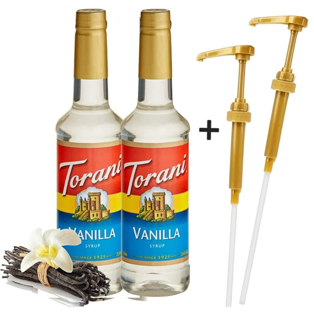 Torani Vanilla Flavoring Syrup, 24.5 oz (750 mL) Plastic Bottle + Gold ...
