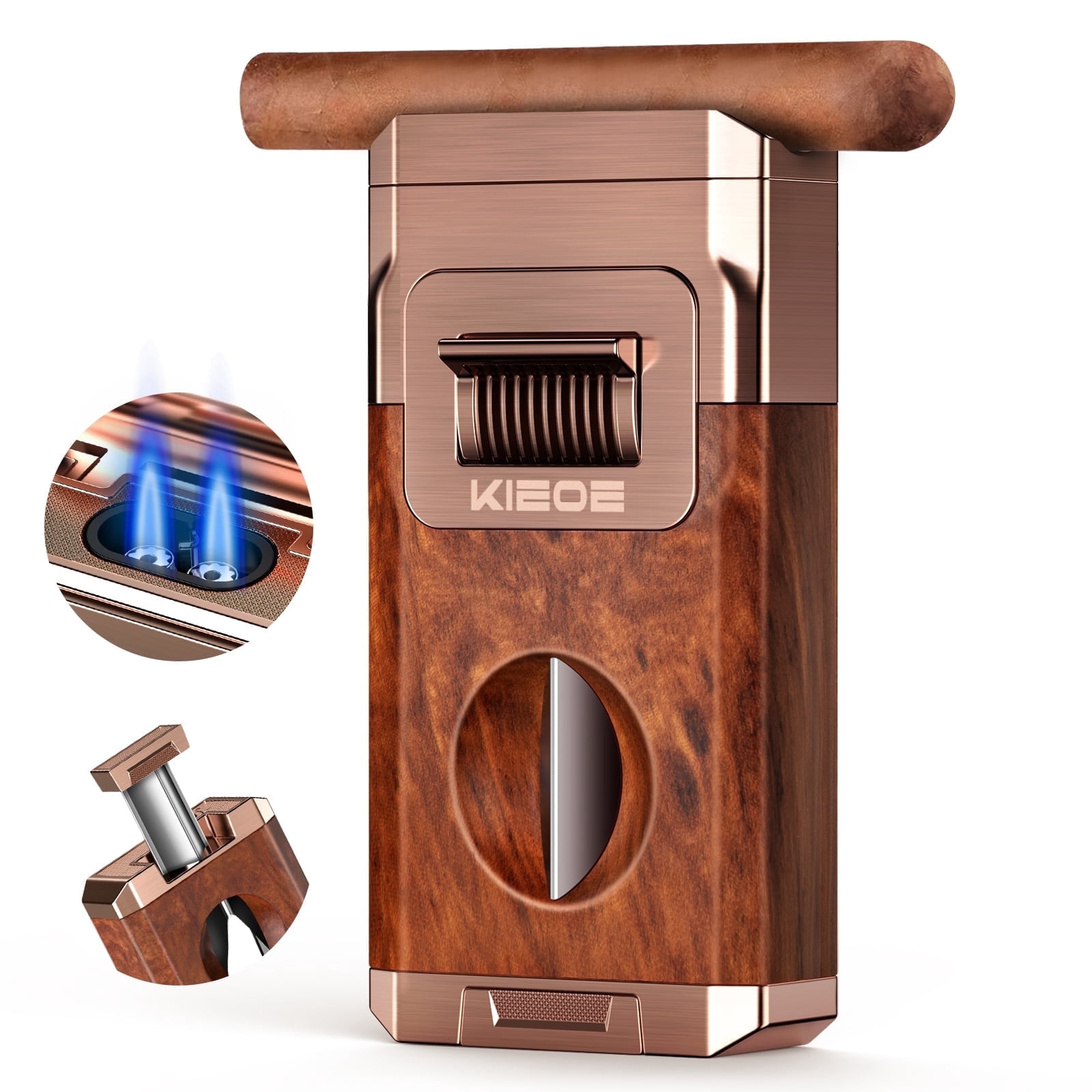 Torch Cigar Lighter with V Cigar Cutter&Holder,Windproof Adjustable ...