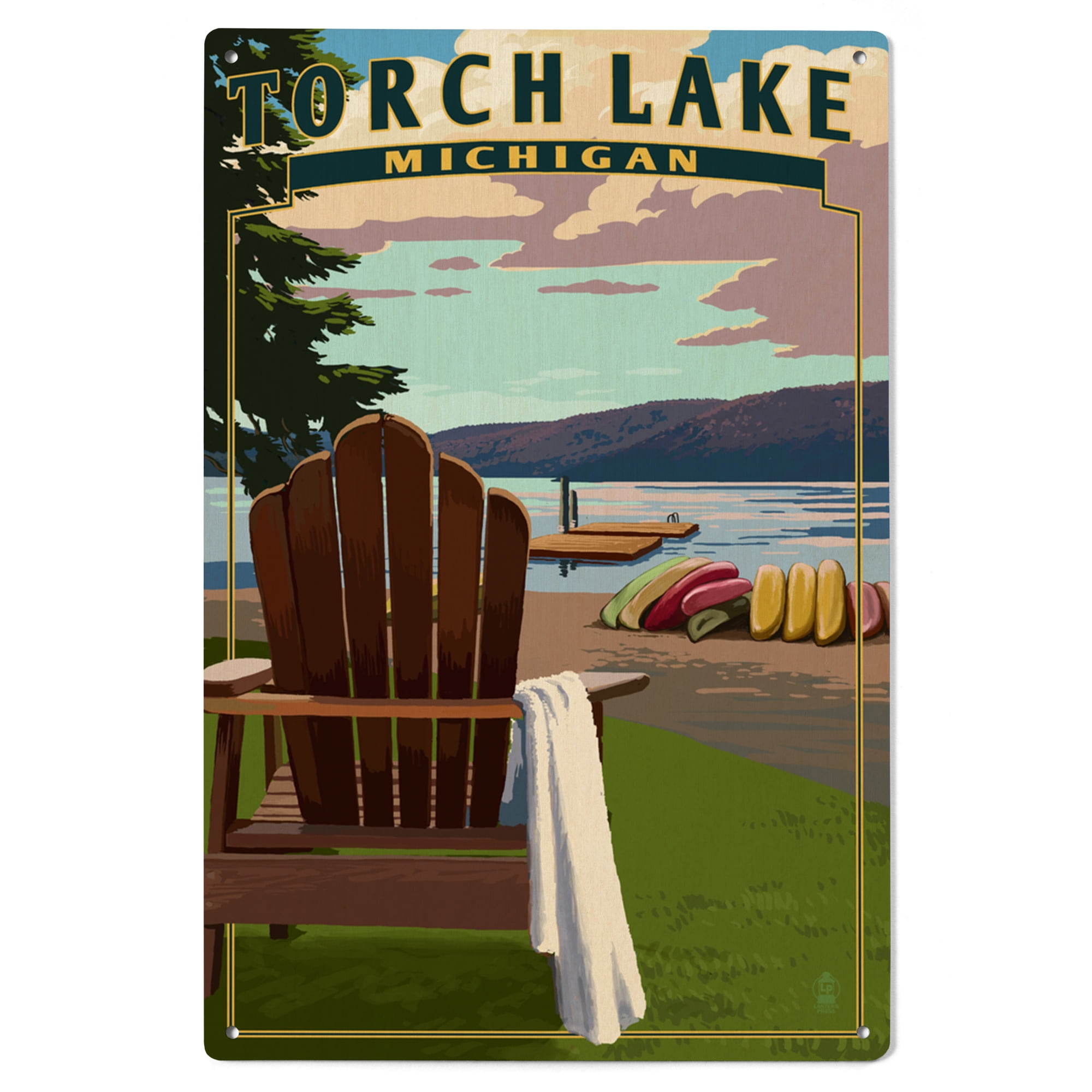 Torch Lake, Michigan, Adirondack Chairs Birch Wood Wall Sign (6x9 ...