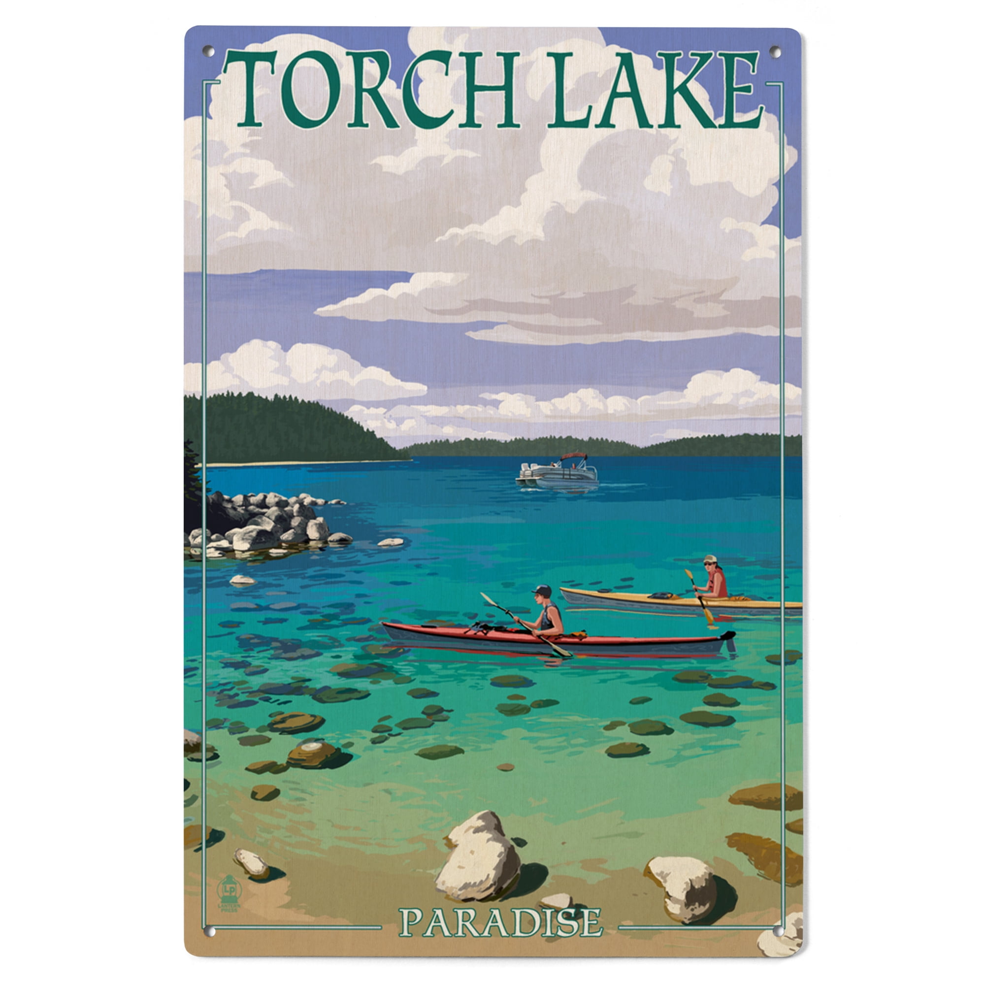 Torch Lake, Michigan, Kayakers Birch Wood Wall Sign (6x9 Rustic Home ...