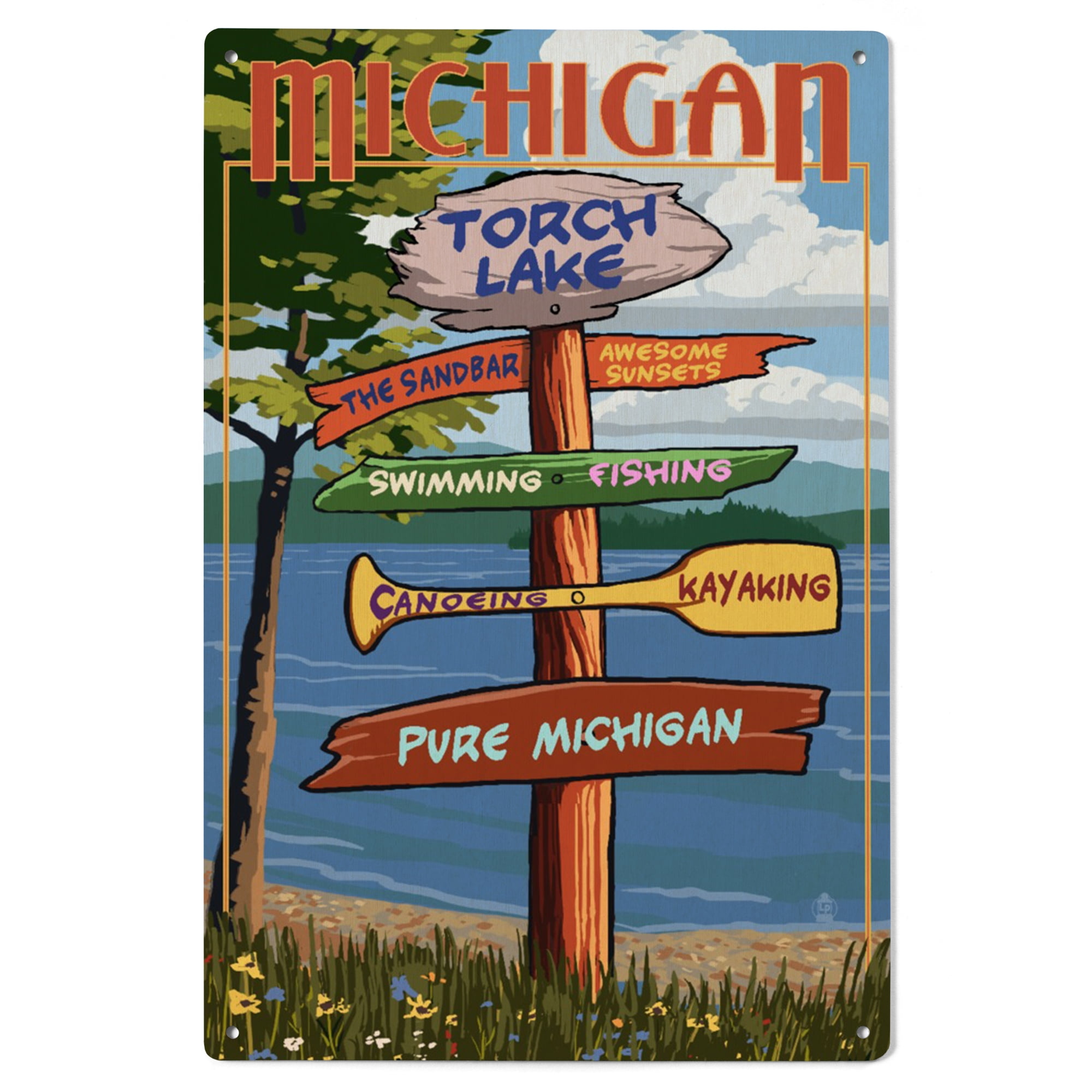 Torch Lake, Michigan, Pure Michigan, Sign Destinations Birch Wood Wall ...