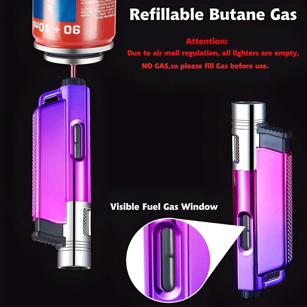 Torch Lighter, 2 Pack Jet Flame Butane Lighter, Adjustable Flame Windproof Lighter with Visible ...